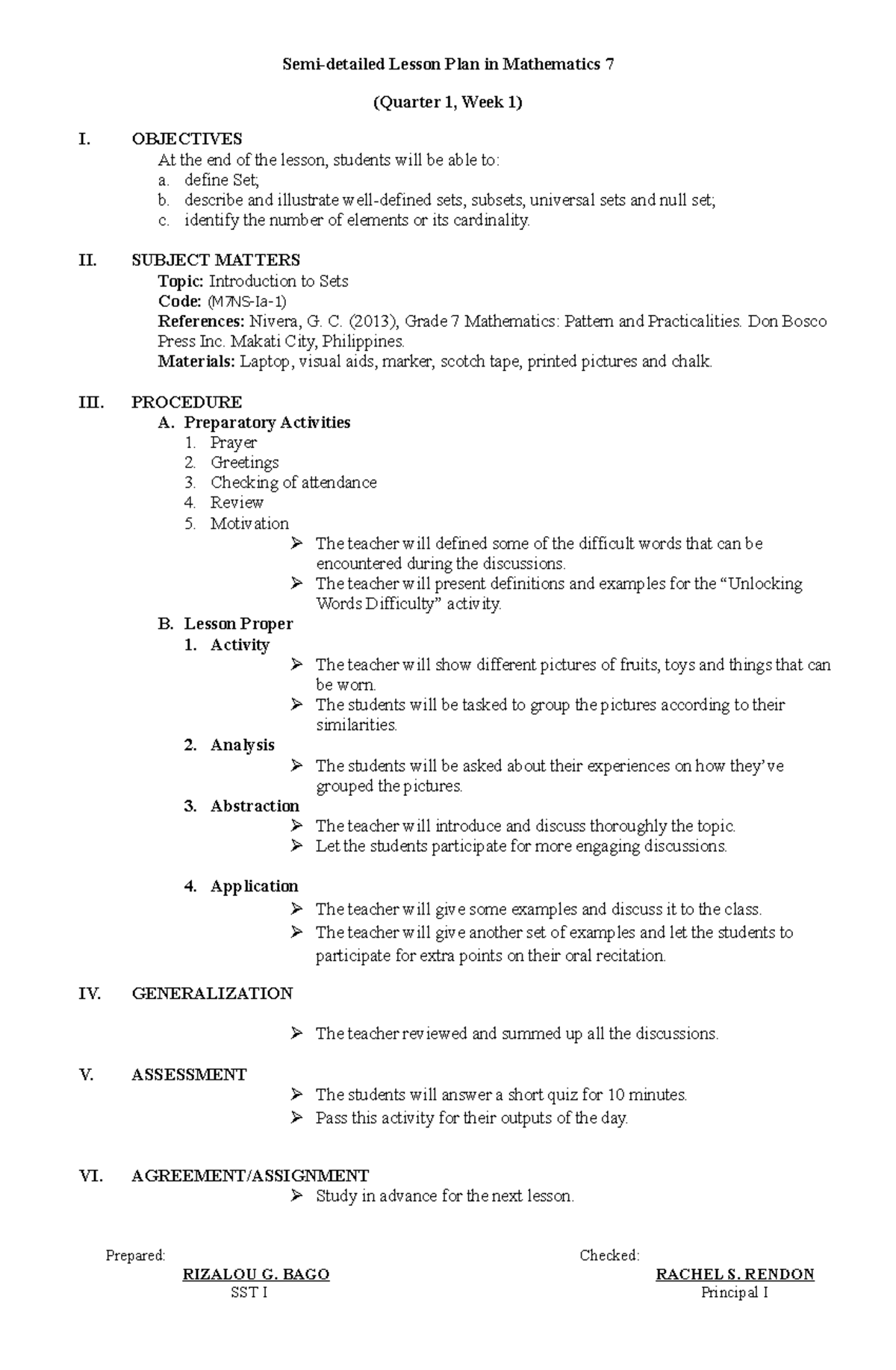 LP MATH 7 Q1W1 - Mrs. Diane Delapa - Semi-detailed Lesson Plan in ...