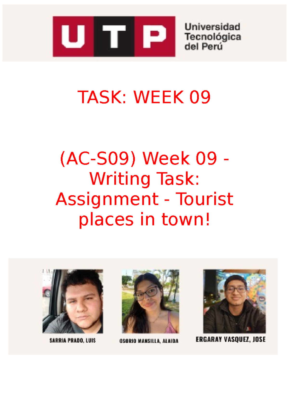 Ingles 09 - tarea - TASK: WEEK 09 (AC-S09) Week 09 - Writing Task: Assignment - Tourist places ...