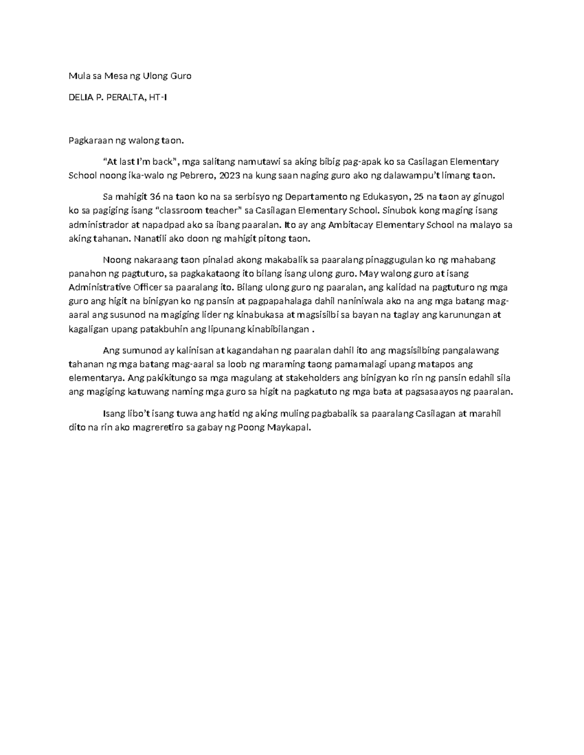 Mula sa Mesa ng Ulong Guro - Mula sa Mesa ng Ulong Guro DELIA P ...