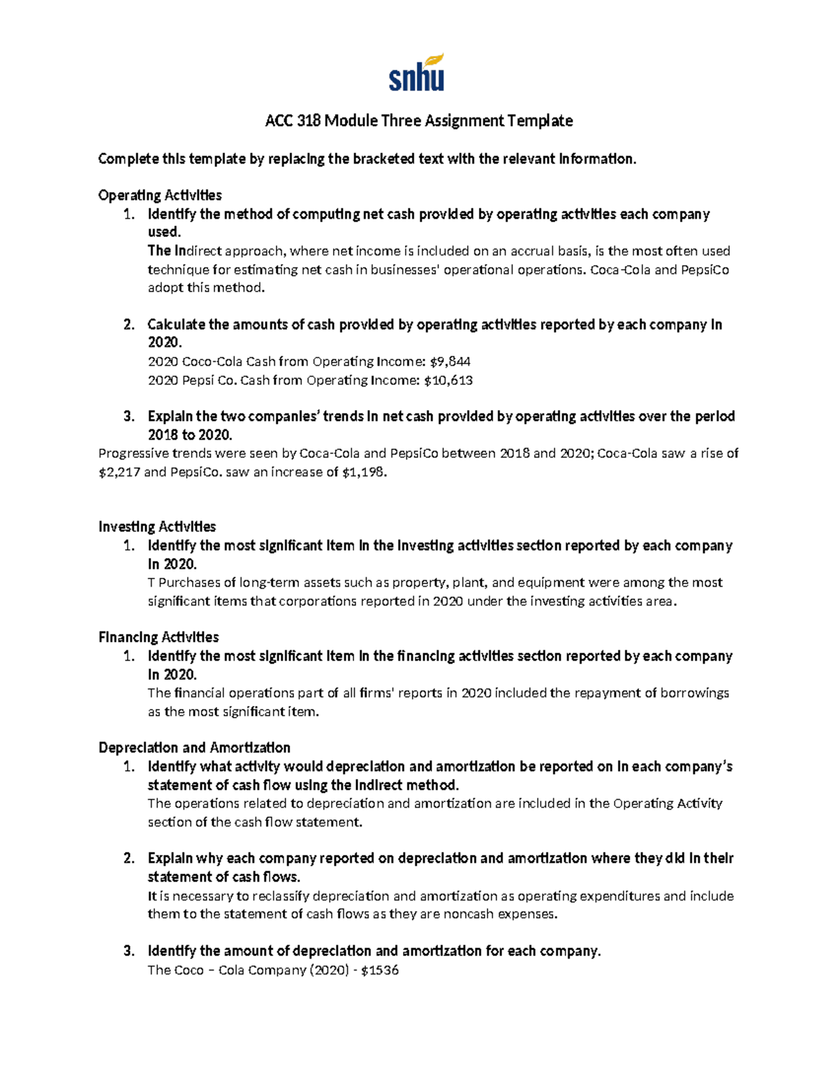 Acc 318 Module Three Assignment Operating Activities 1 Identify The Method Of Computing Net 