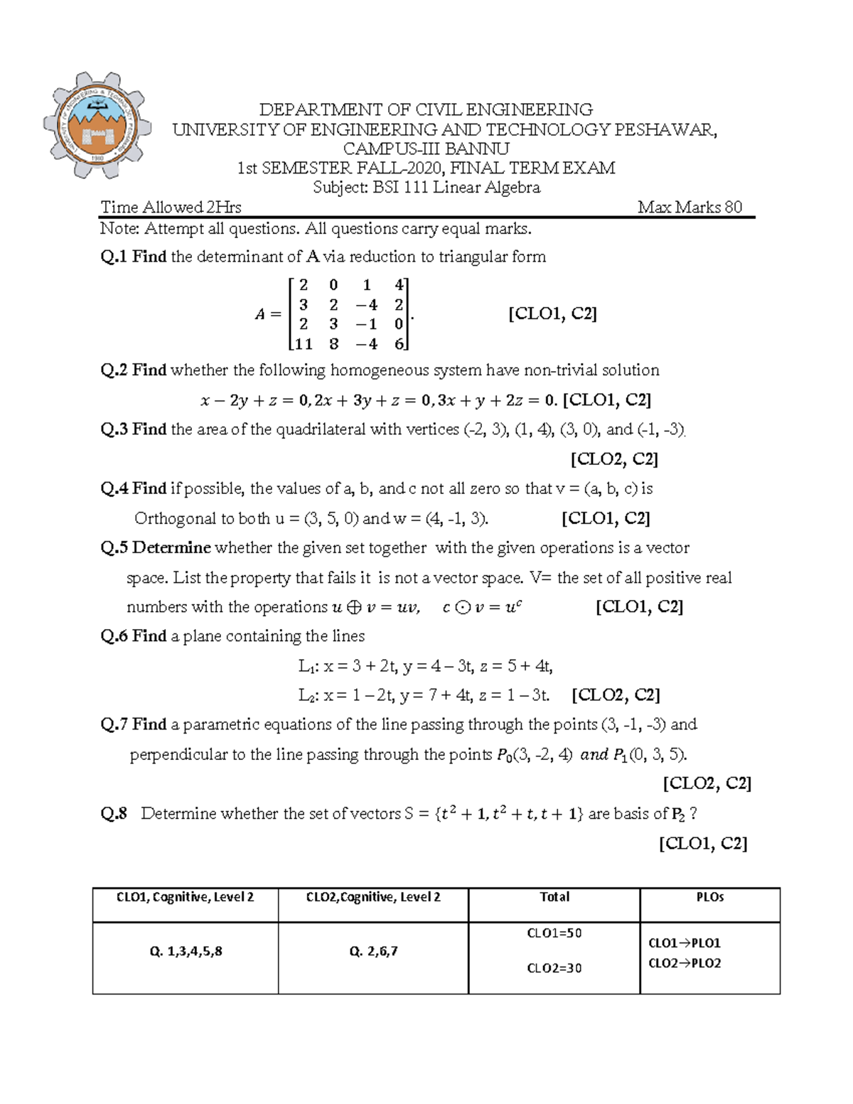Final's paper - DEPARTMENT OF CIVIL ENGINEERING UNIVERSITY OF ...