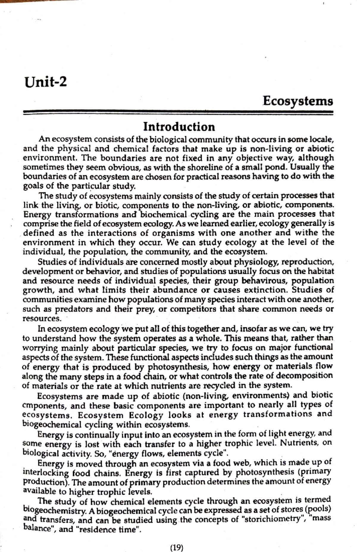 Evs ecosystems - Unit- .Ecosystems Introduction Anecosystem consistsofthe biological community ...