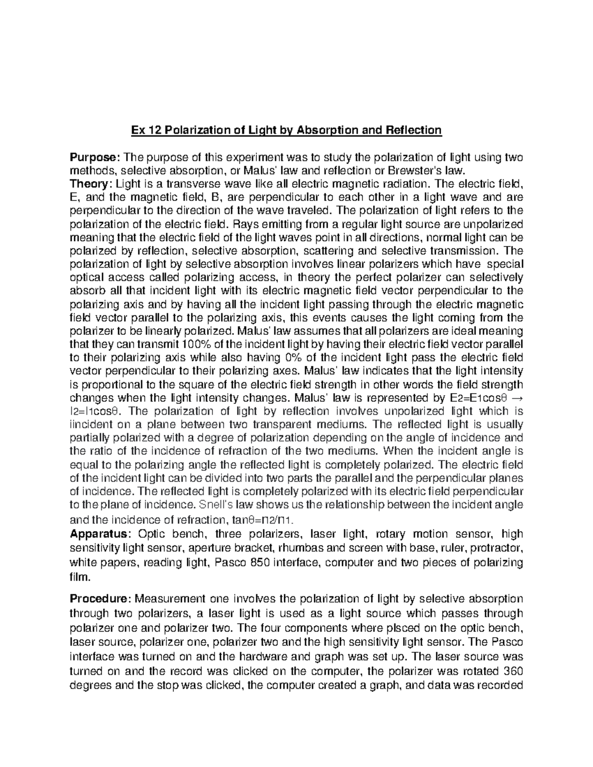 Ex 12 phy2 - ex 12 phy2.pdf - Domenica Nunez 4/20/ PHY2049L General Physics Lab 2 Ex 12 ...