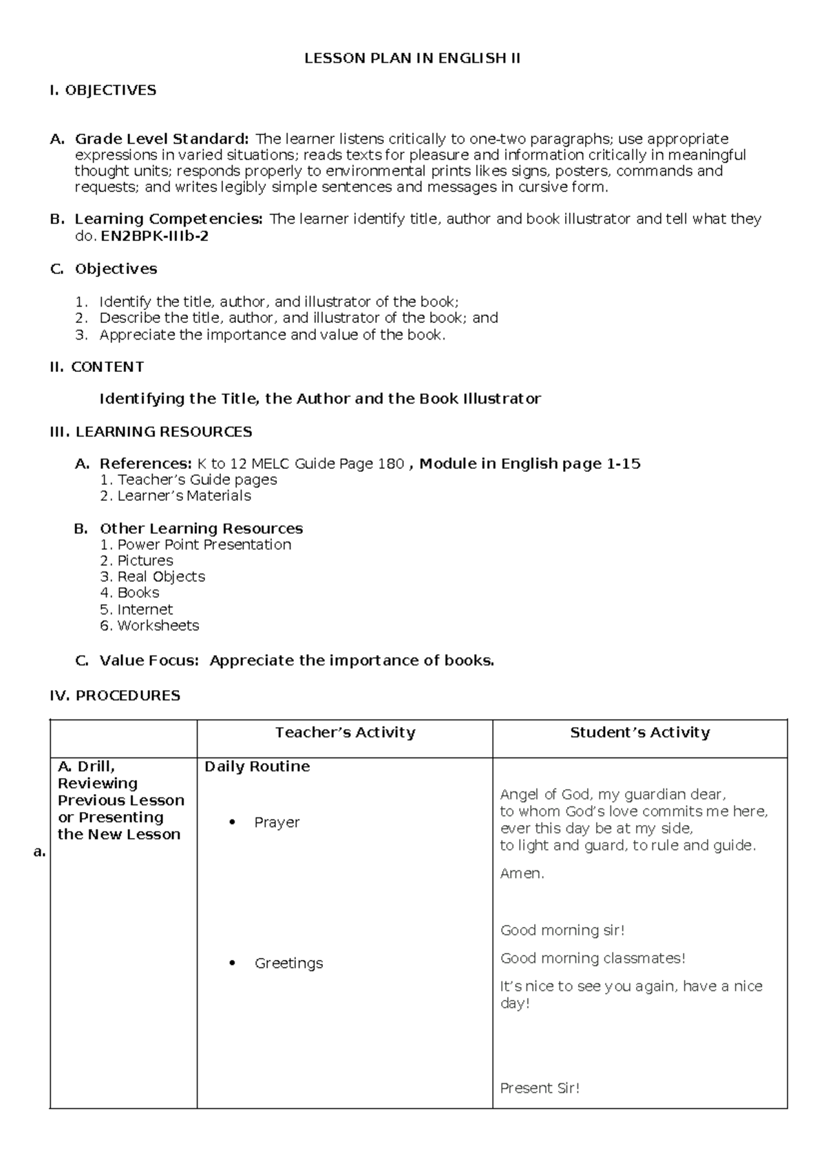 Lesson PLAN IN ENG Il Q2 W5 (Day 2) - LESSON PLAN IN ENGLISH II I ...