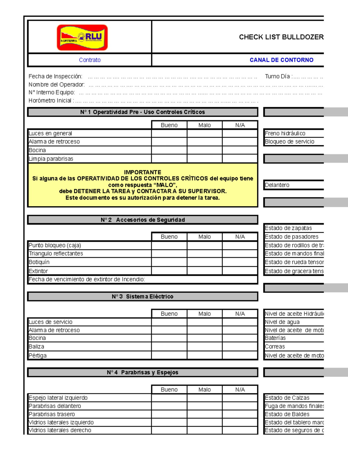 Check-list-bulldozer compress - CHECK LIST BULLDOZER Contrato CANAL DE ...
