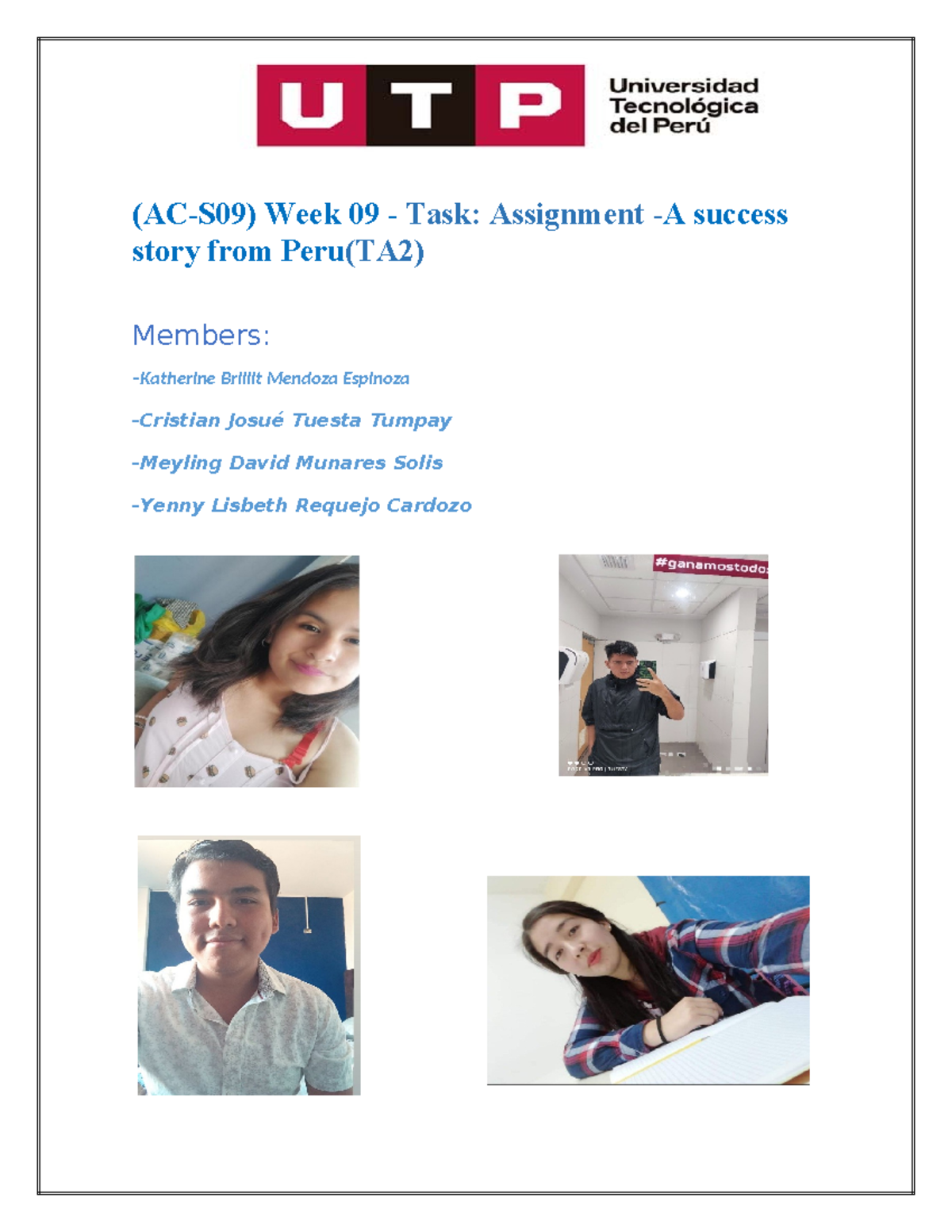 TA2 Ingles IV- Grupal oficial - (AC-S09) Week 09 - Task: Assignment -A success story from Peru ...