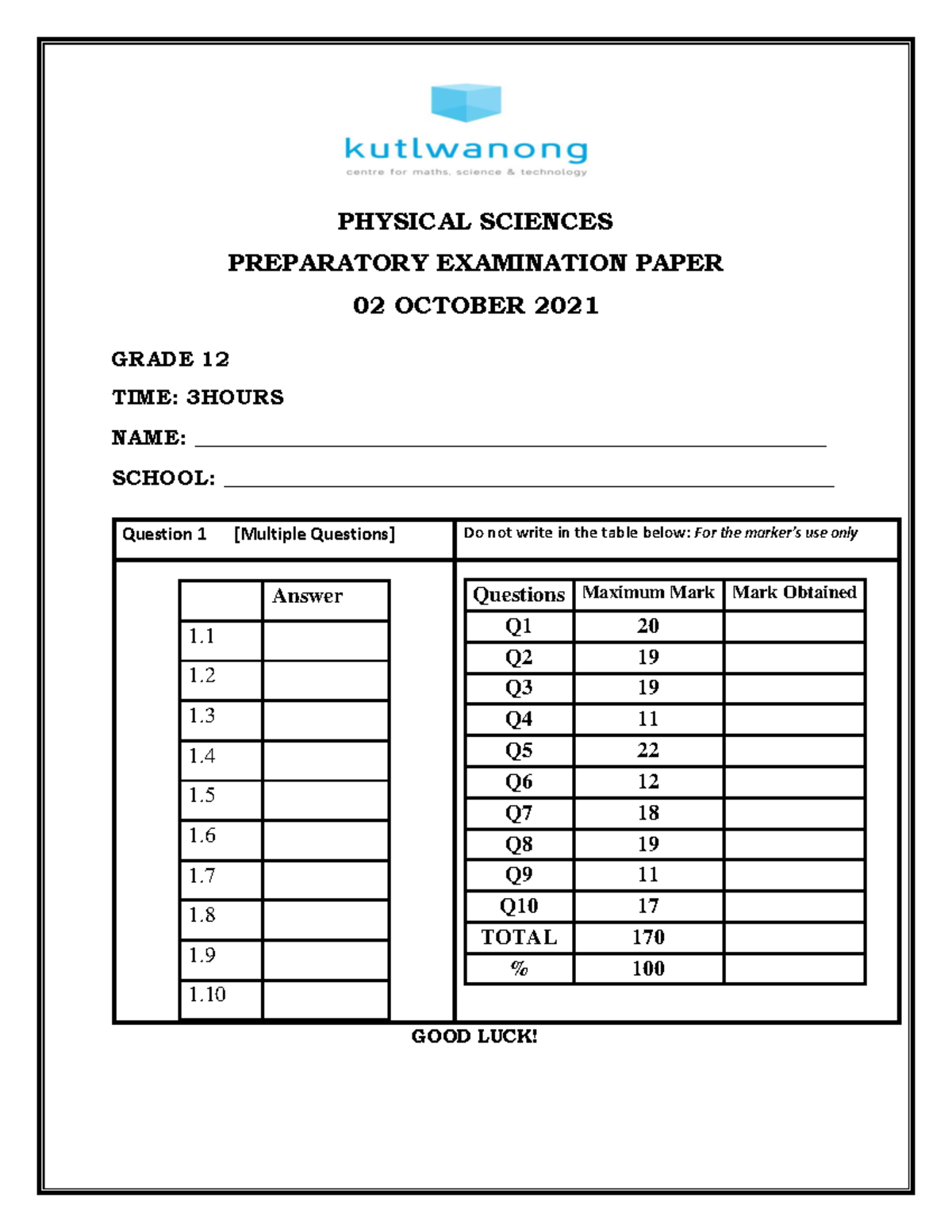 Physical Sciences Grade 12 Prepexam P1 2022 nsc - PHYSICAL SCIENCES ...