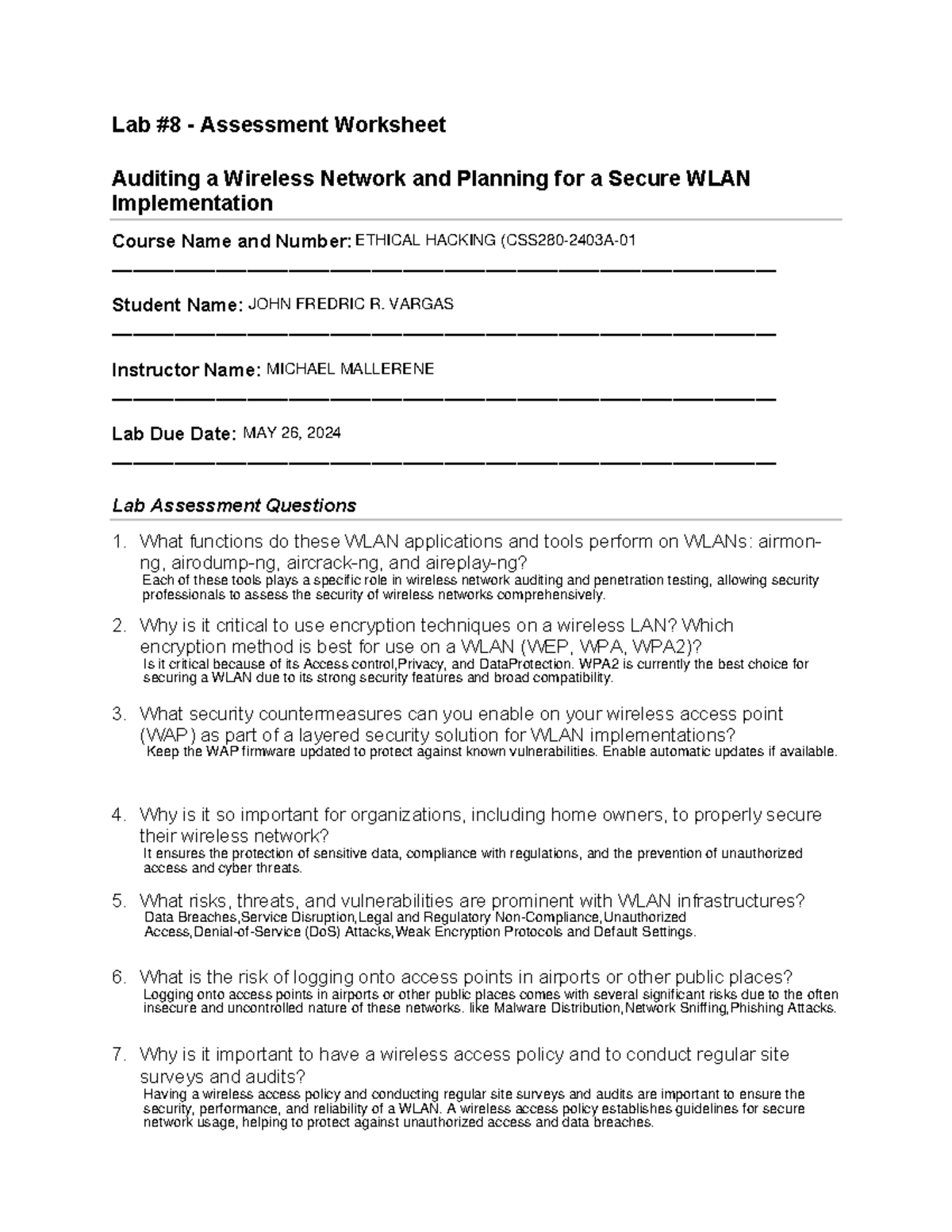 Hacking v03 Lab08 AW - Lab #8 - Assessment Worksheet Auditing a ...