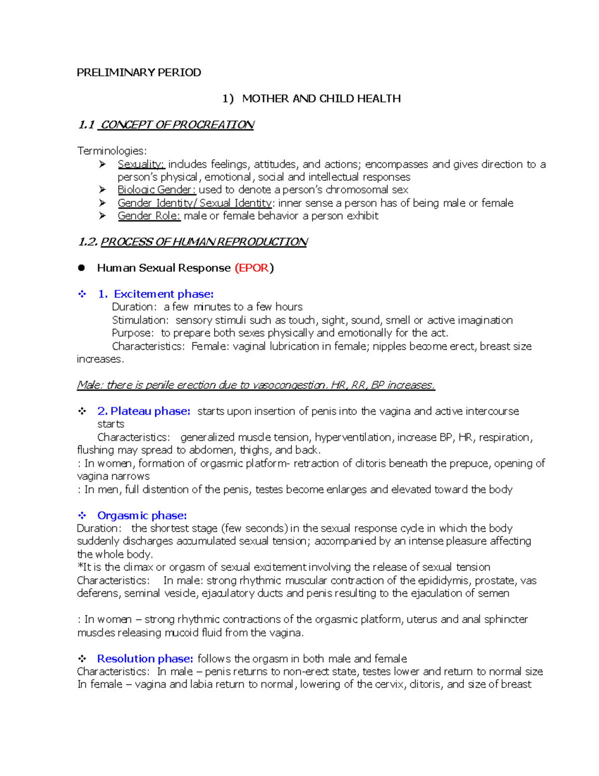 NCM 107 LEC a PRE-semi- Topics - PRELIMINARY PERIOD 1) MOTHER AND CHILD ...