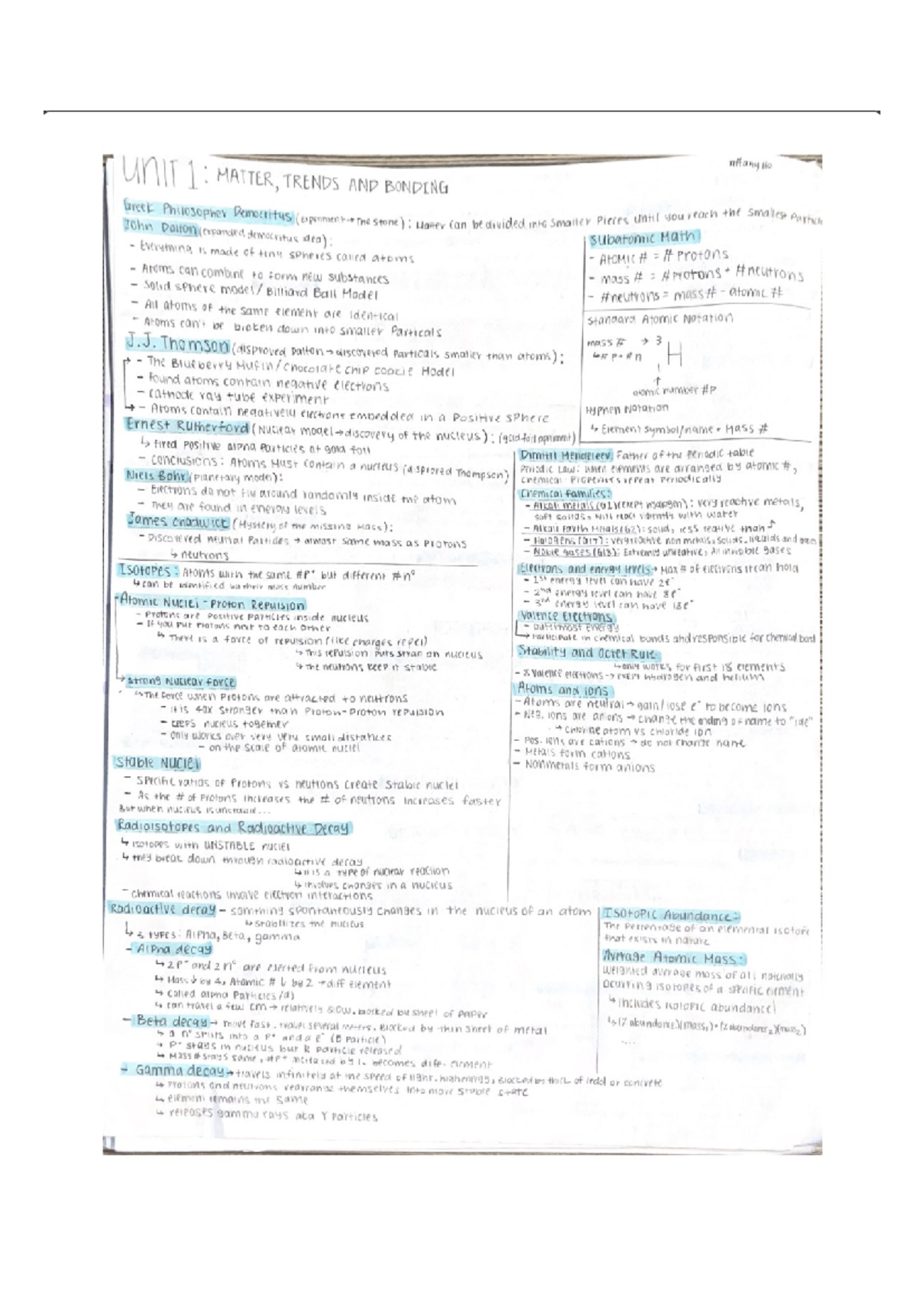 Unit1 - Unit 1 chemical matter and bonding trends - unit nffany H ...
