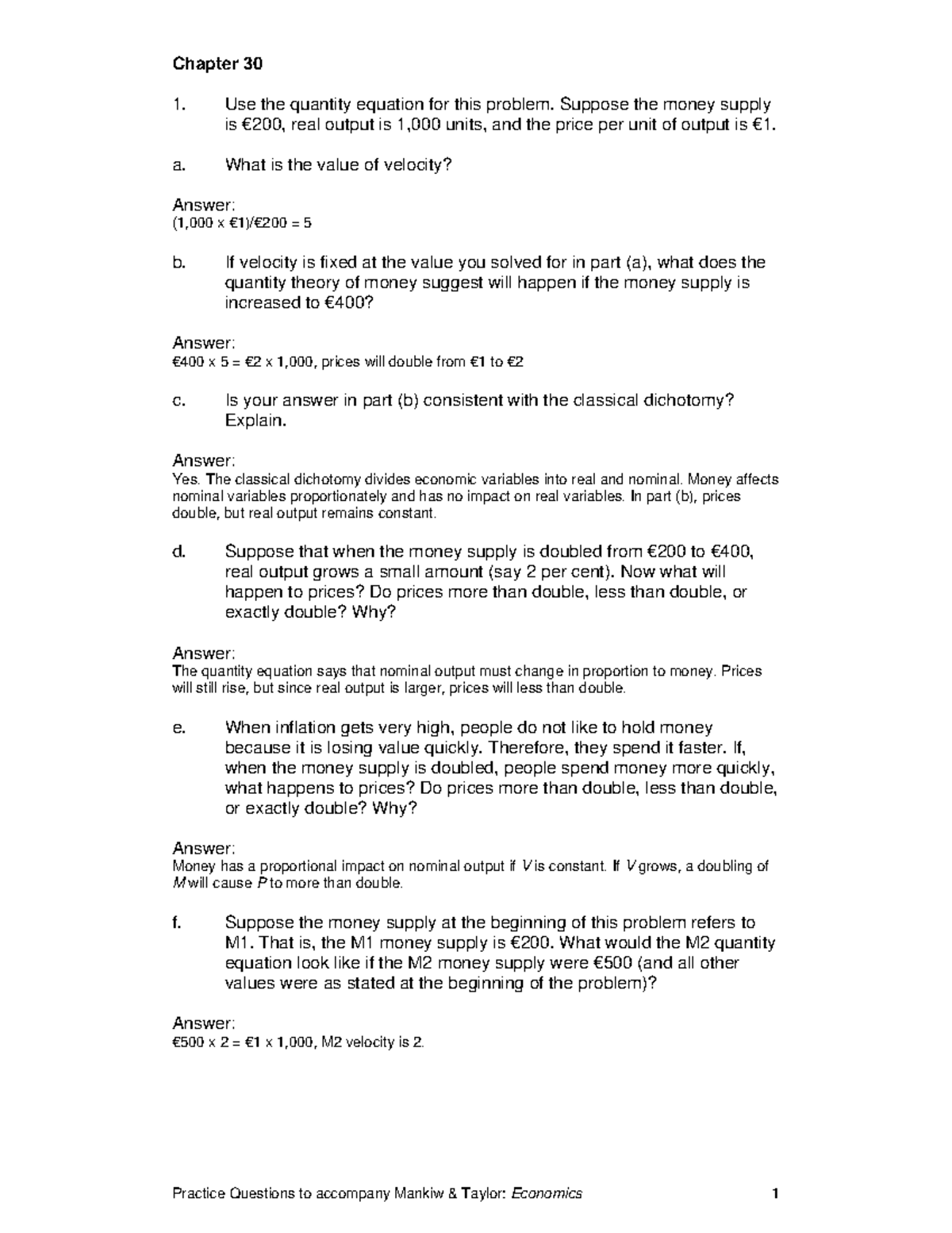 Quanda 30 - Not needed - Practice Questions to accompany Mankiw ...