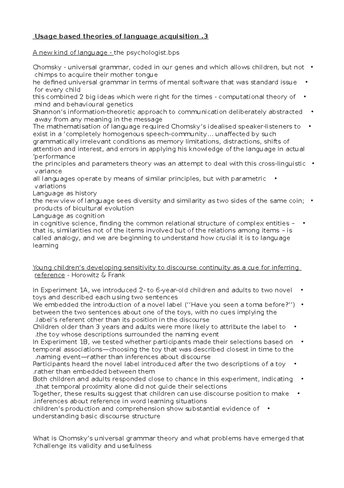 3. usage based theories of language acquisition - 3 A new kind of ...