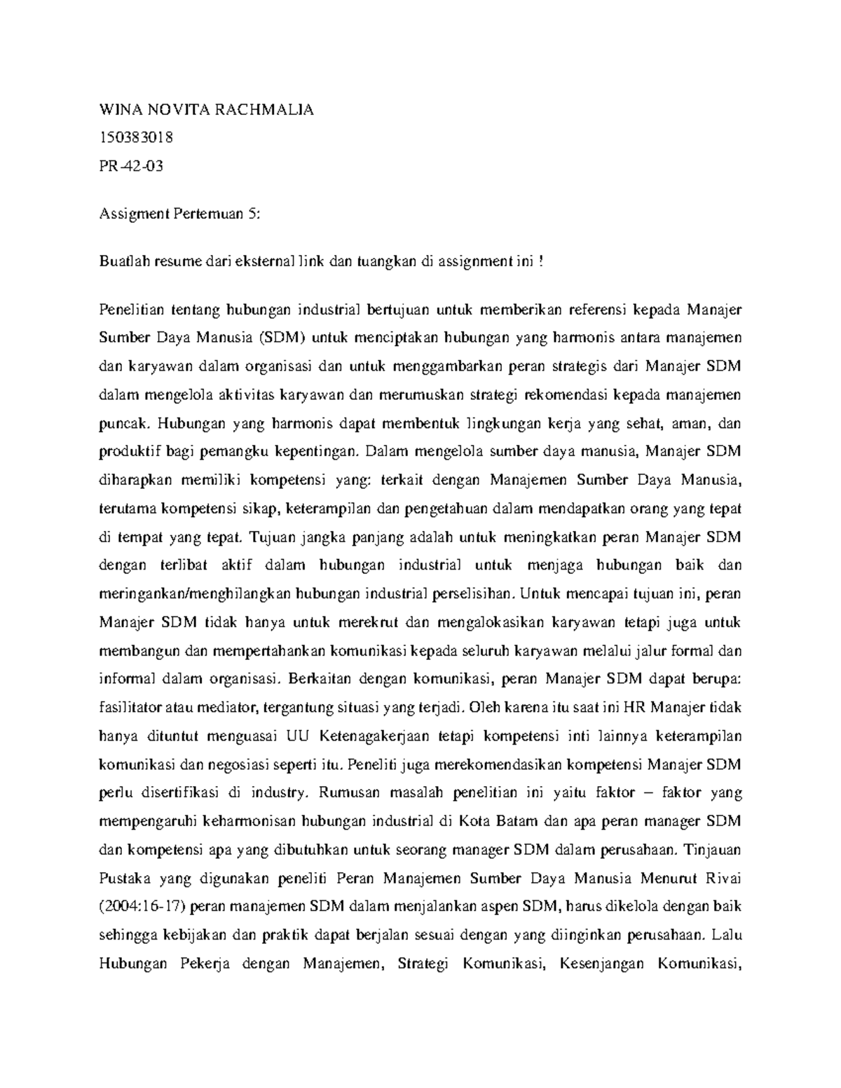 Perlunya Keharmonisan dalam Hubungan Indsutrial - WINA NOVITA RACHMALIA ...