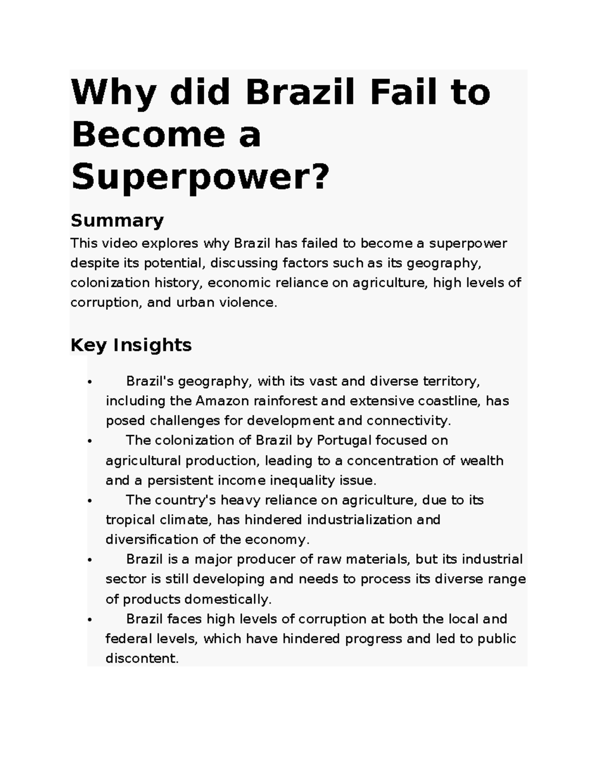 Why did Brazil Fail to Become a Superpower - Why did Brazil Fail to ...