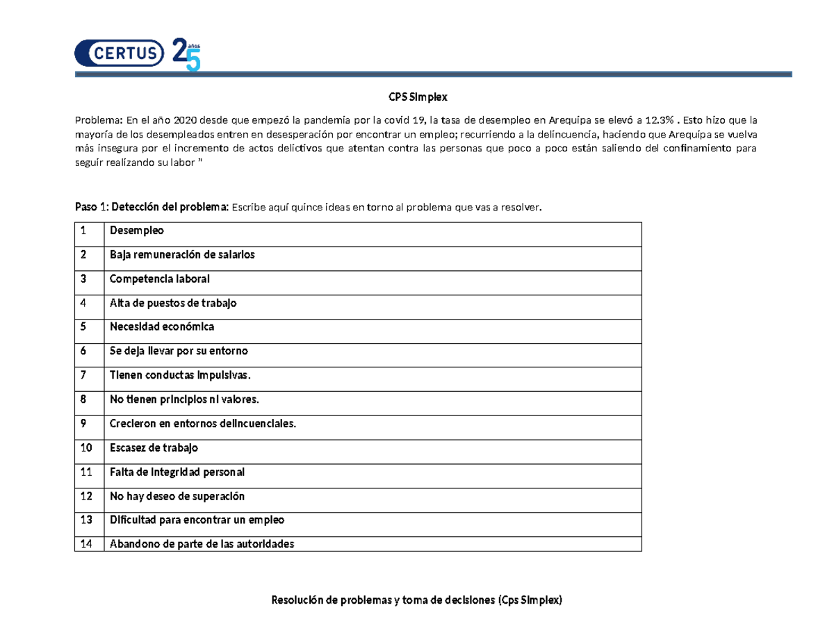 Formato CPS - XGNF,YU,YI,YI,YGI, - CPS Simplex Problema: En el año 2020 ...