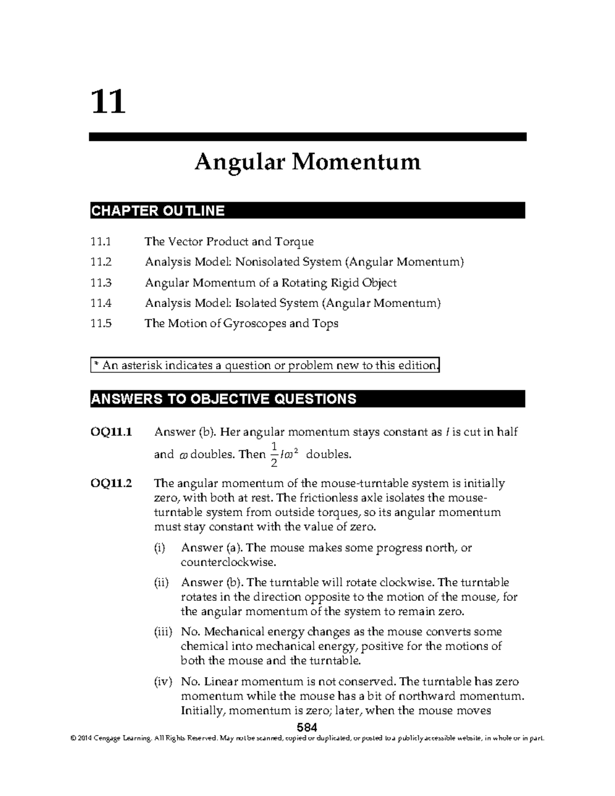 Chapter 11 Solution - 584 11 Angular Momentum CHAPTER OUTLINE 11 The ...