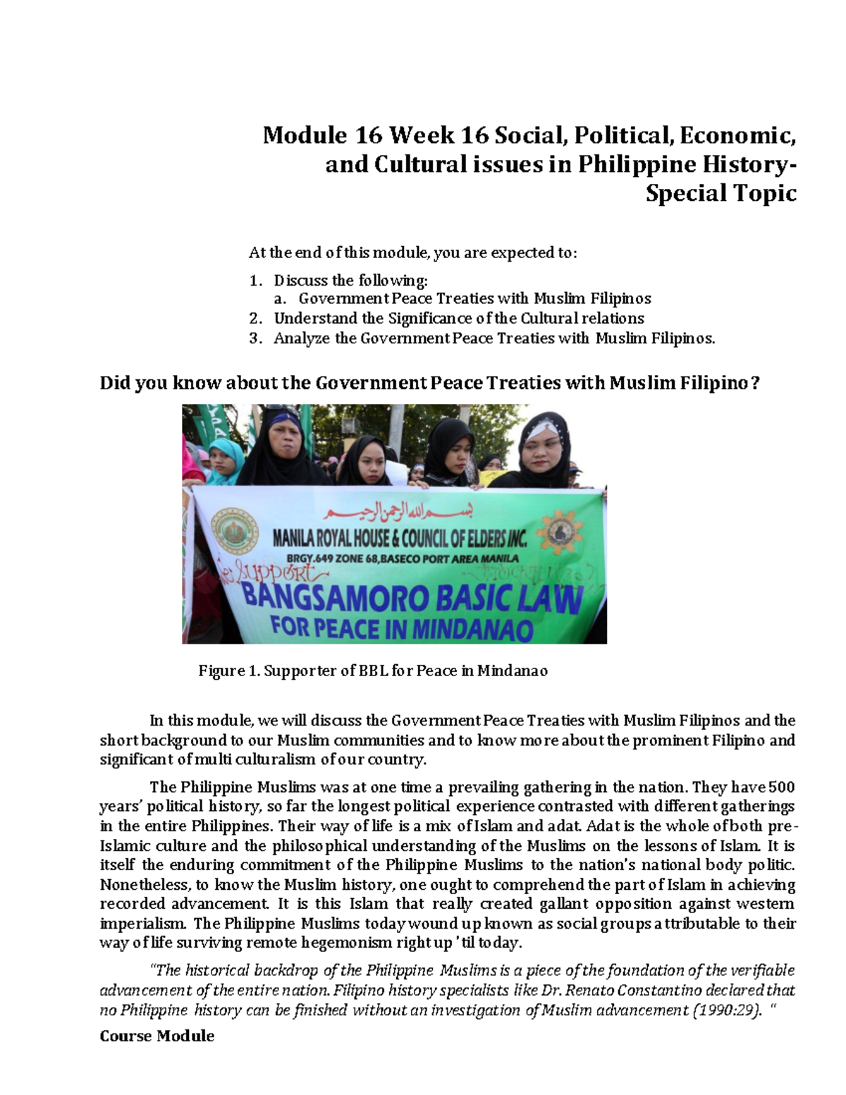 W16-Module 16 Social, Political, Economic and Cultural issues in Philippine History-Special ...