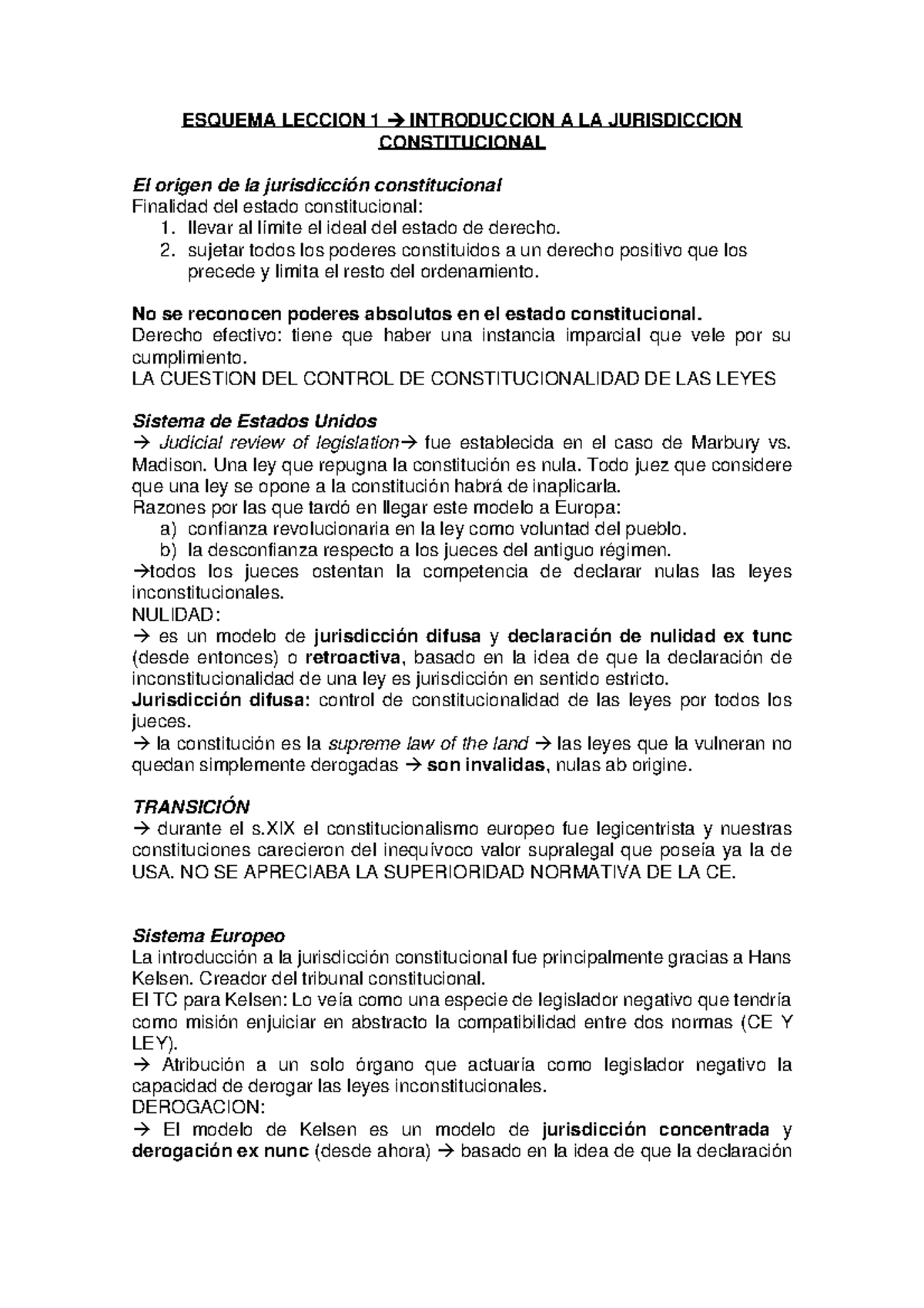 Esquema Leccion 1 → Introduccion A LA Jurisdiccion Constitucional - ESQUEMA LECCION 1 → ...