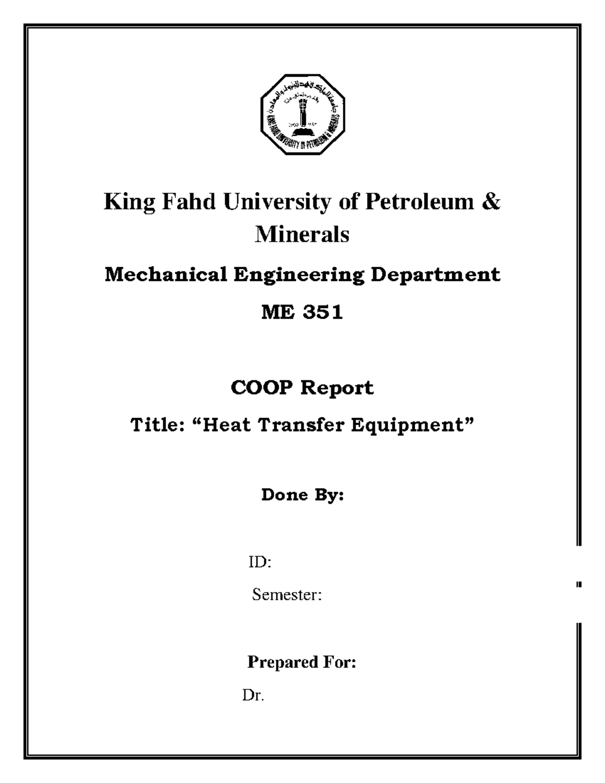 COOP Final Report rev1 - King Fahd University of Petroleum & Minerals Mechanical Engineering ...
