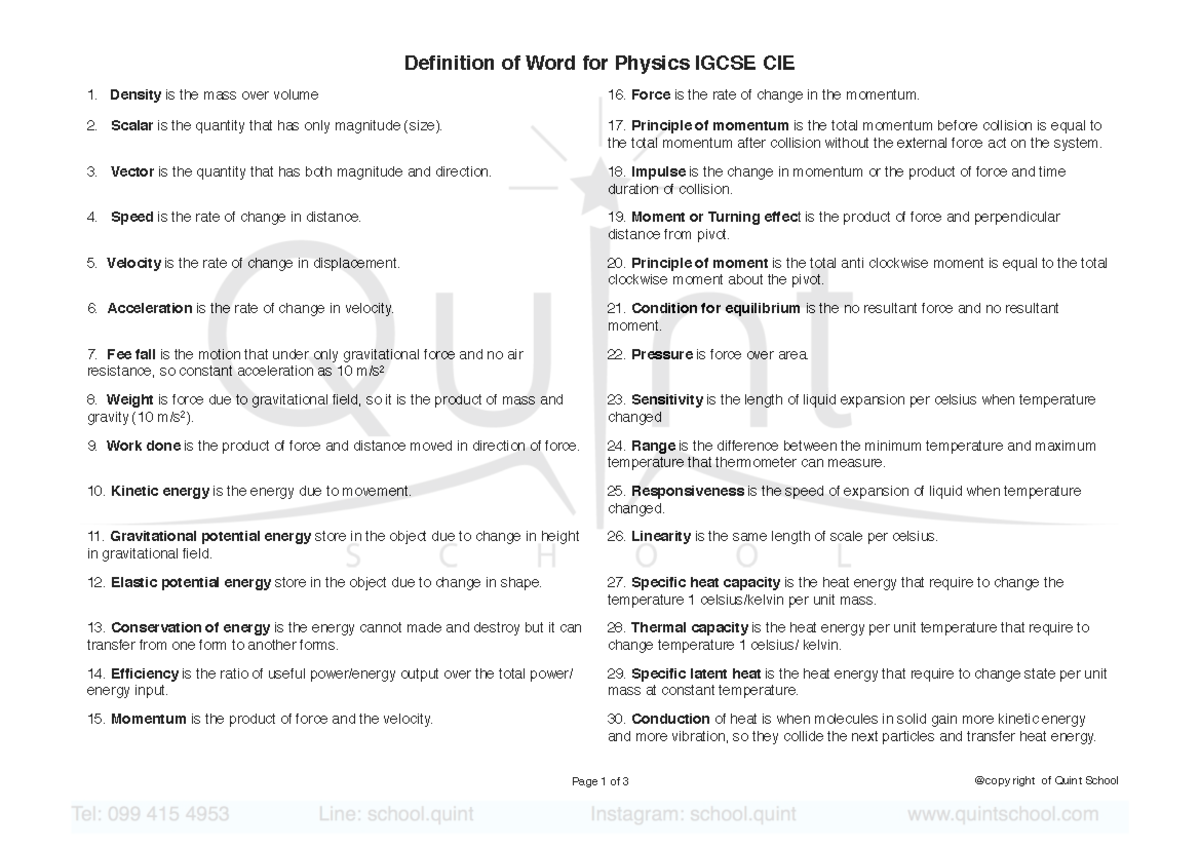 Definition of Word for Physics Igcse CIE - Definition of Word for ...