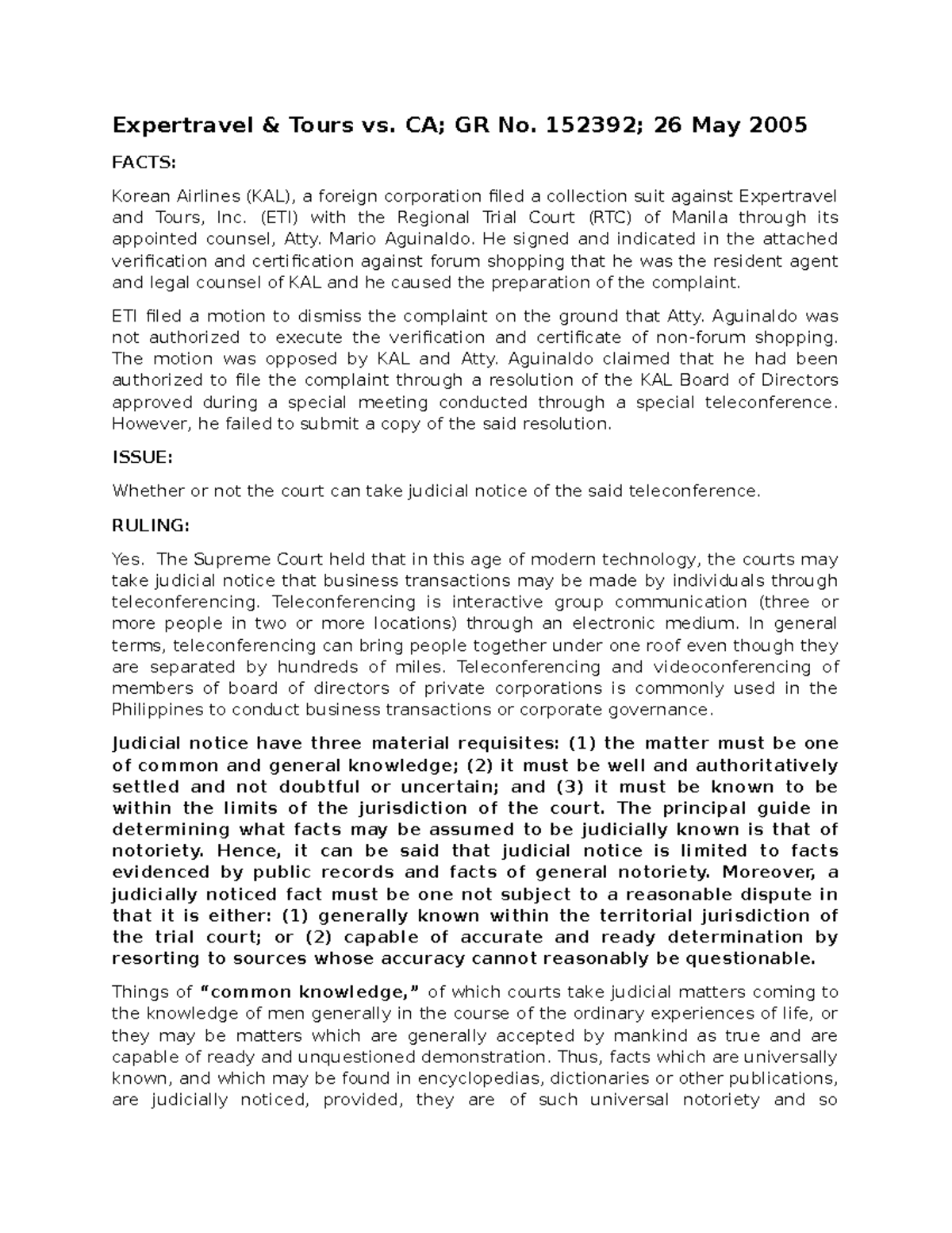 Expertravel & Tours vs. Court of Appeals REM LAW - Expertravel & Tours ...