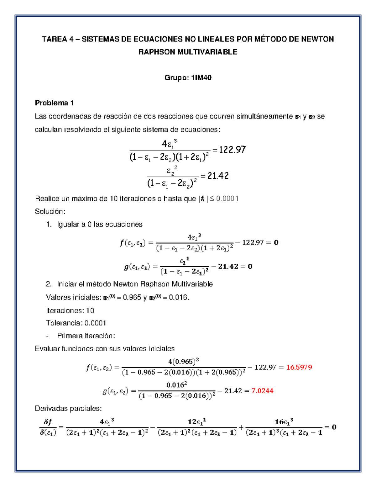 Tarea 4-Sistemas de ENL por NRM - TAREA 4 – SISTEMAS DE ECUACIONES NO LINEALES POR MÉTODO DE ...