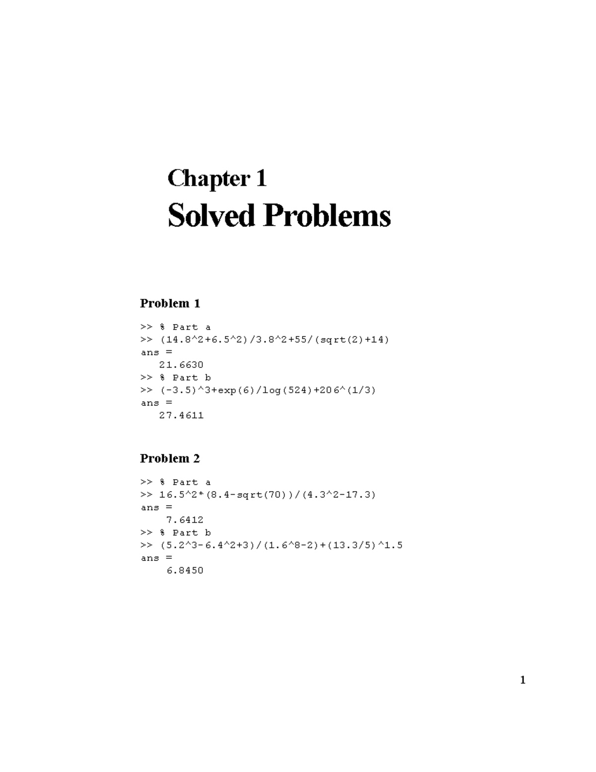Gilat ch01 - 1 Chapter 1 Solved Problems Problem 1 >> % Part a >> - Studocu