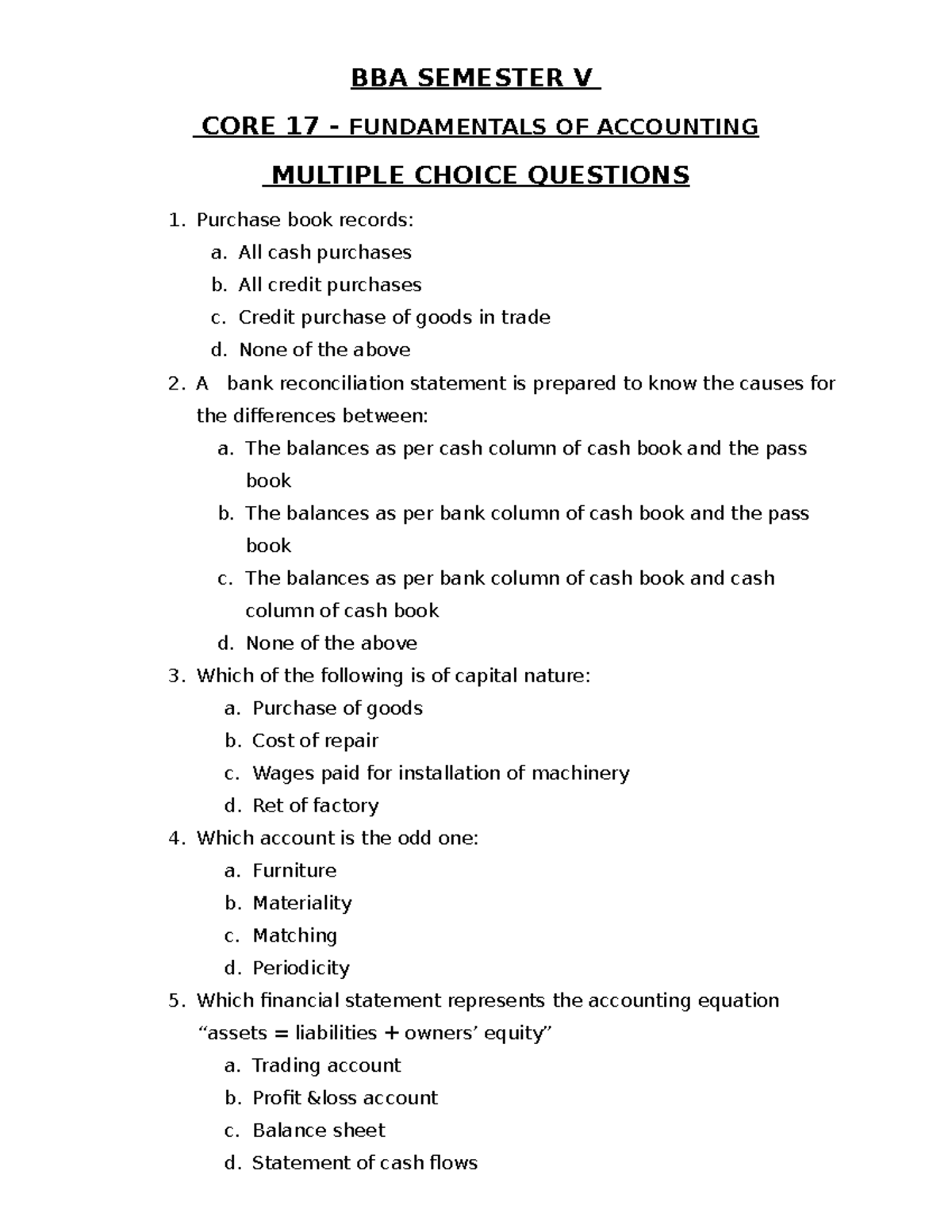 BBA Semester V CORE 17 – Fundamentals Of Accounting - BBA SEMESTER V ...