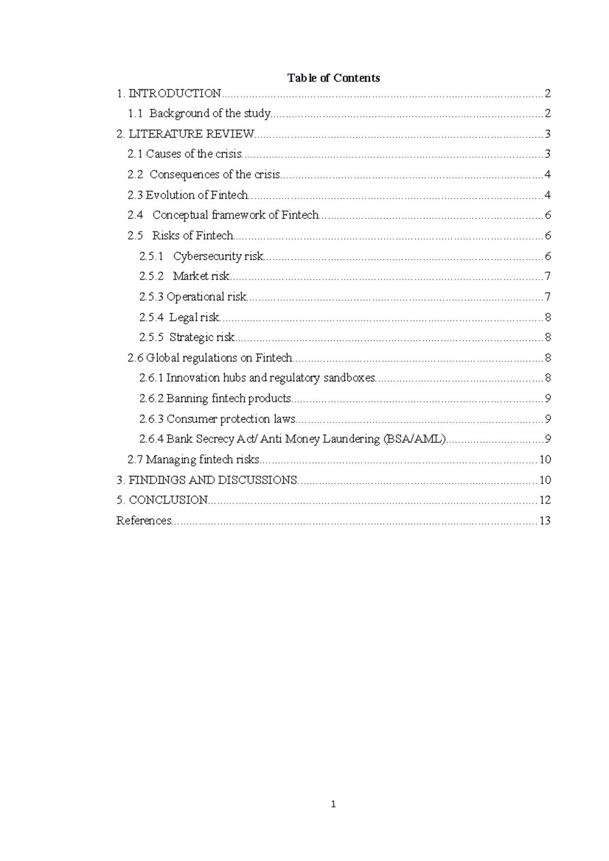 Assignment Finance - Table of Contents - Studocu