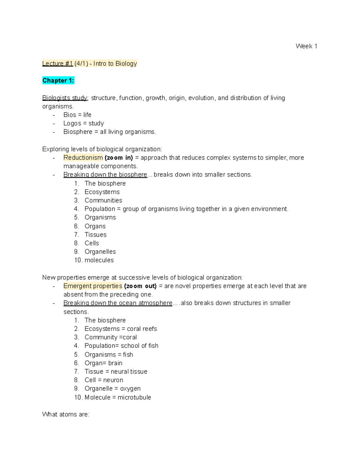 MCDB 6 - Week 1 - Week 1 - Week 1 Lecture #1 (4/1) - Intro to Biology Chapter 1: Biologists ...