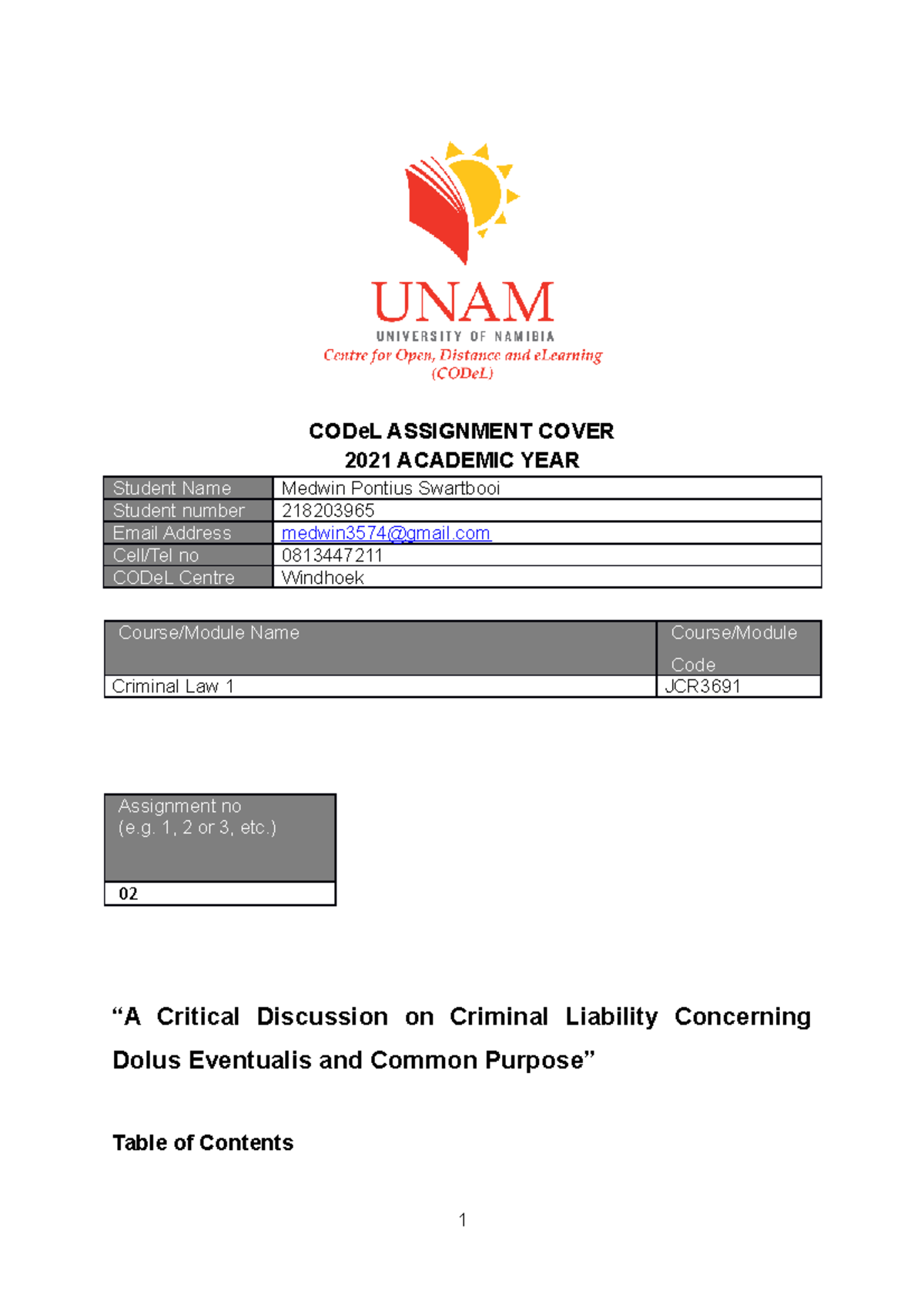 JCR3691 Assignment 02 - Doctrine of Common Purpose - CODeL ASSIGNMENT ...