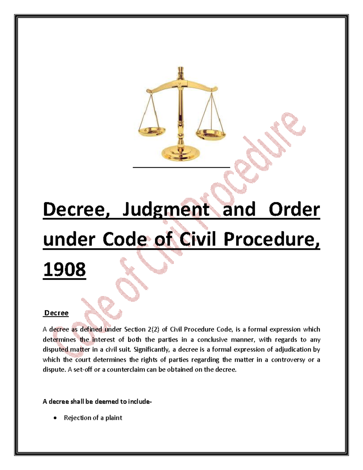 Decree, Judgment and Order under Code of Civil Procedure, 1908 - Decree, Judgment and Order ...