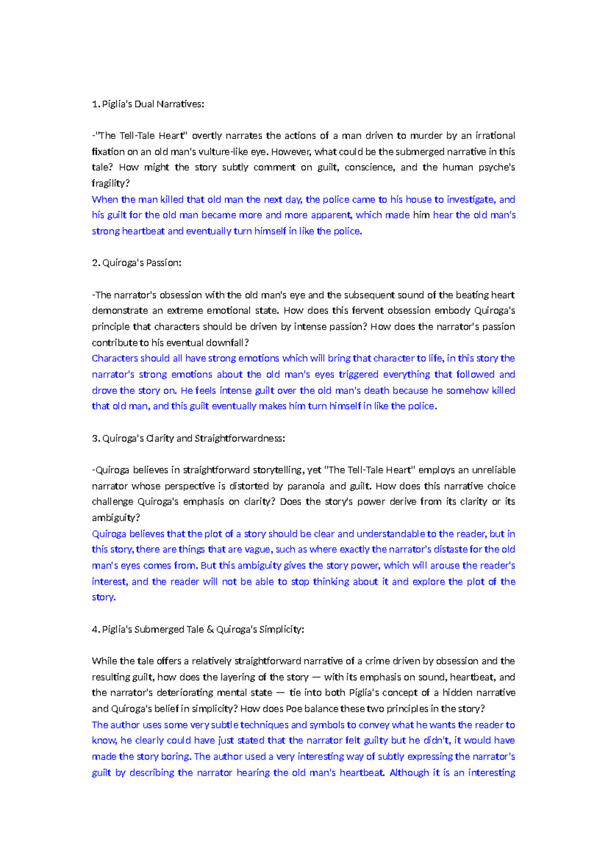 The tell-tale heart - Questions answering - Piglia's Dual Narratives ...