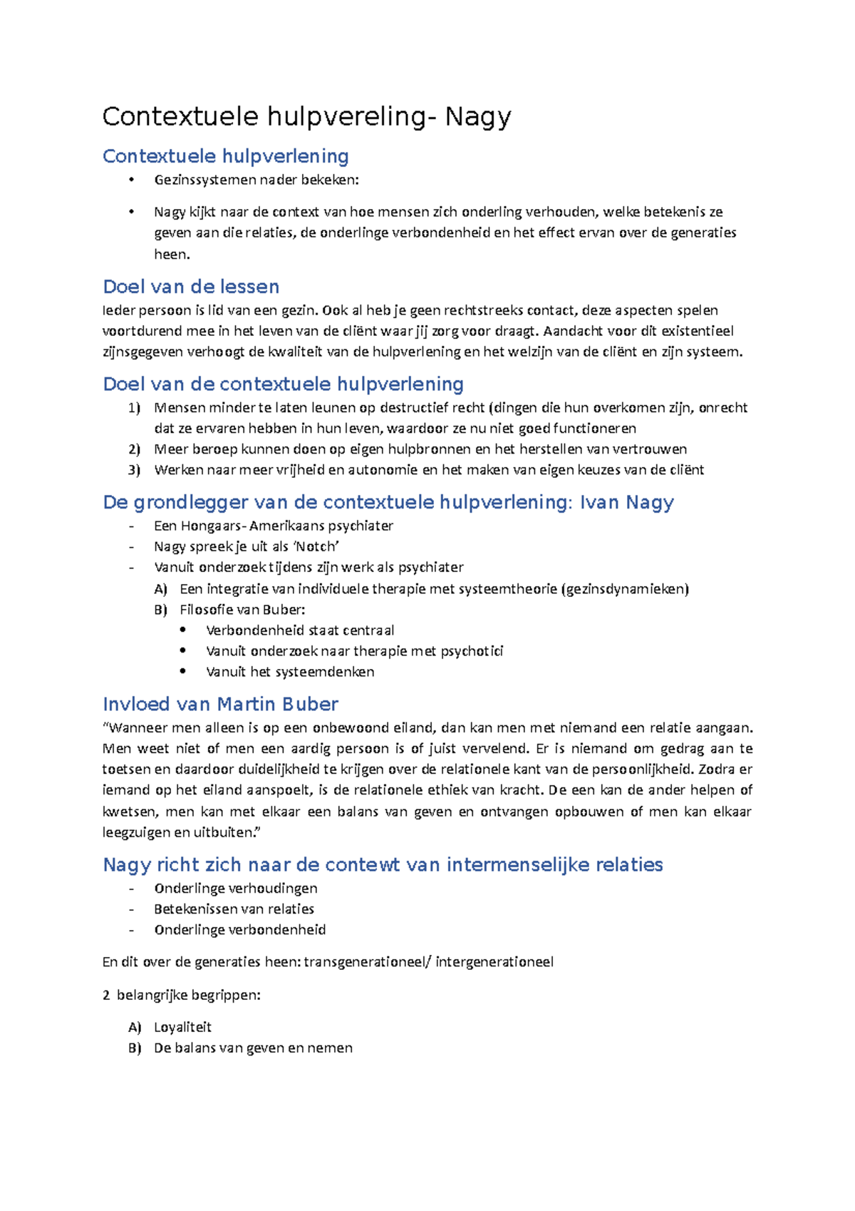 Contextuele hulpvereling samenvatting Nagy - Contextuele hulpvereling ...