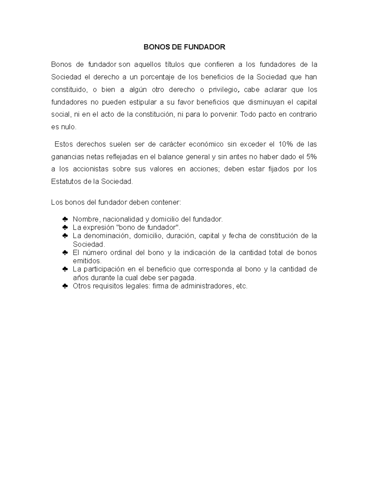 Bonos DE Fundador - Tarea - BONOS DE FUNDADOR Bonos de fundador son ...