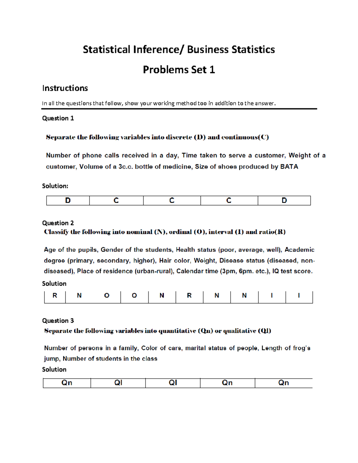 Business Statistics-Problems Set 1 - Business Analytics - IU - Studocu