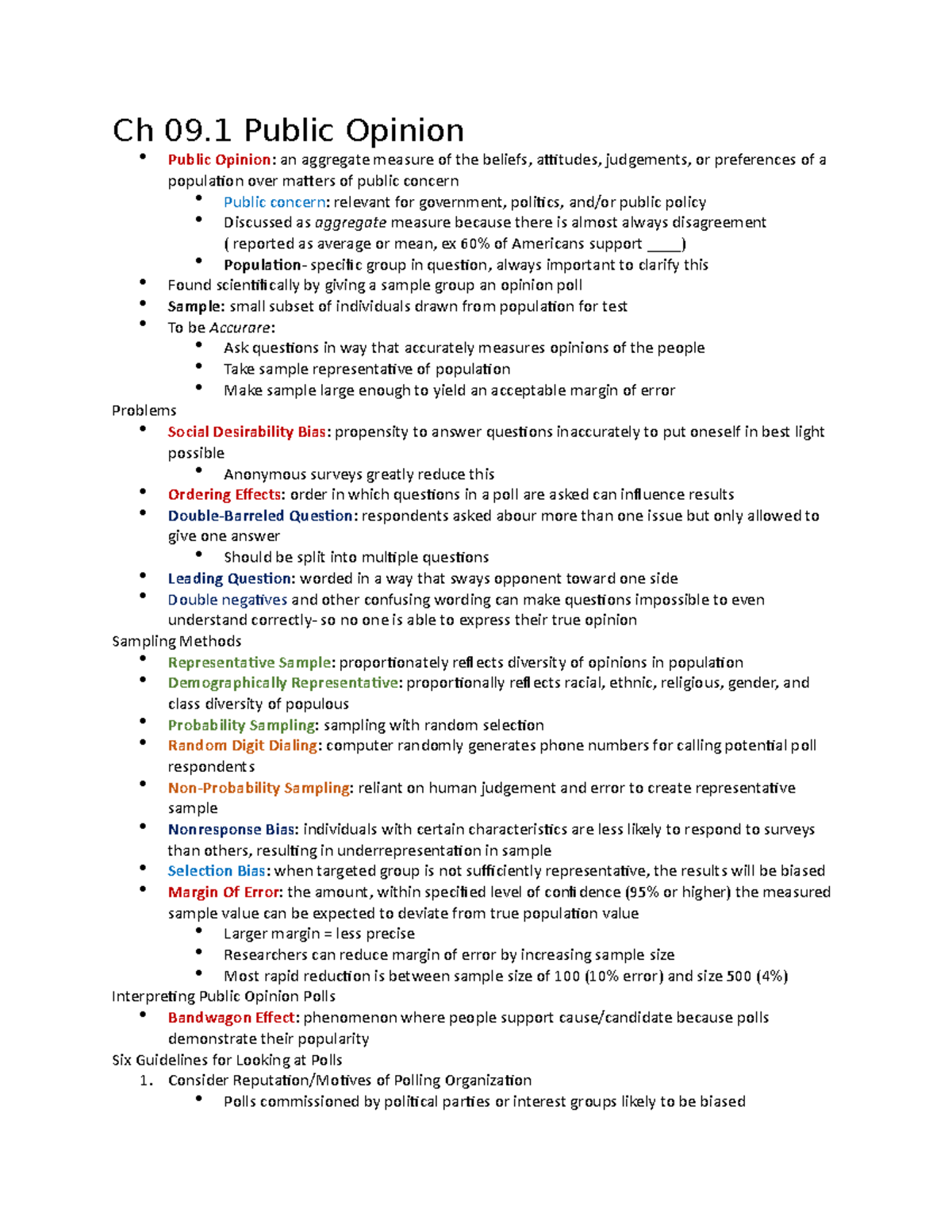 American Government Book Notes Chapter 9 - Ch 09 Public Opinion Public ...