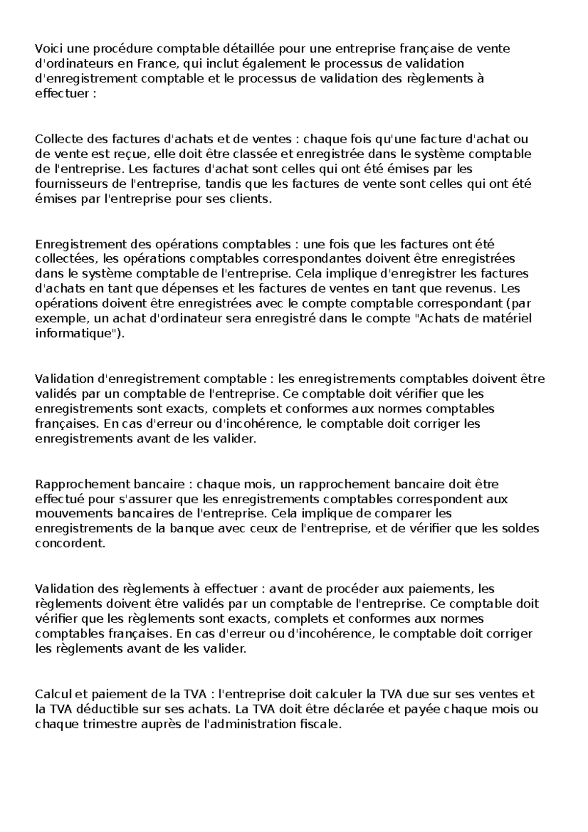 Procédure comptable détaillée - Voici une procédure comptable détaillée ...