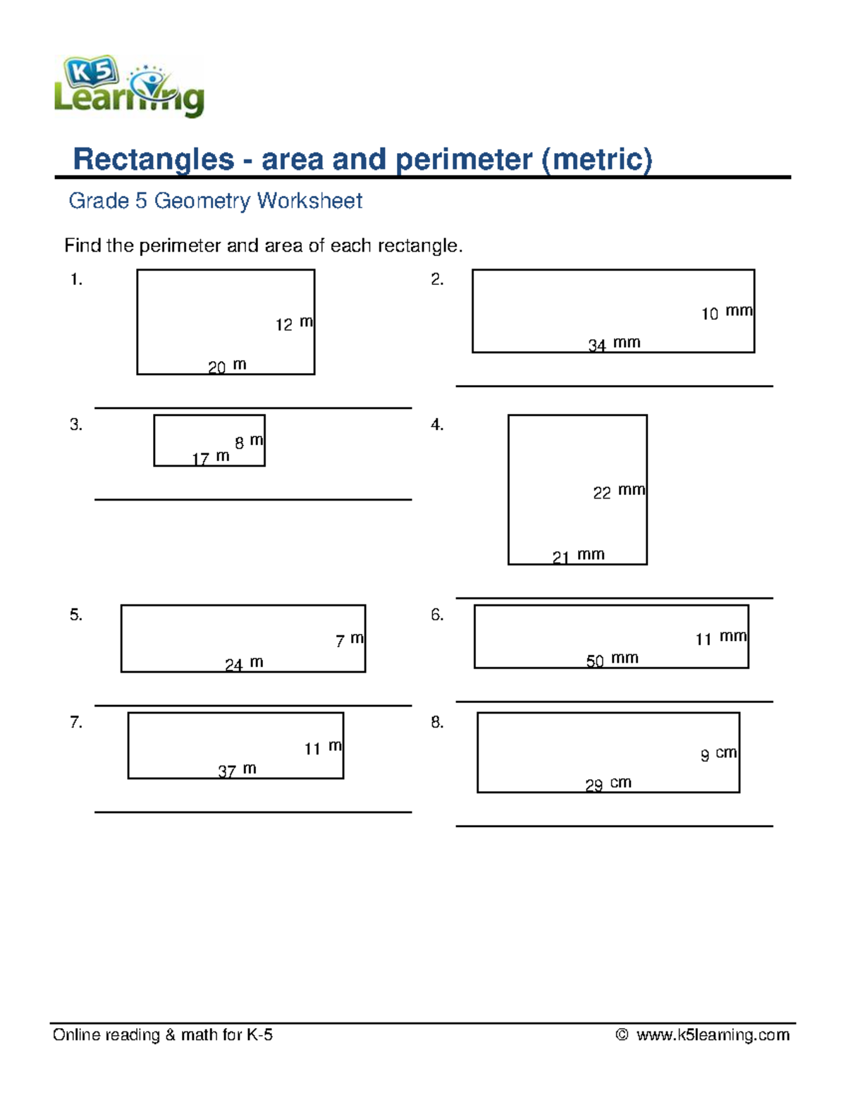 Rectangles - area and perimeter (metric) - MATH - MQ - Studocu