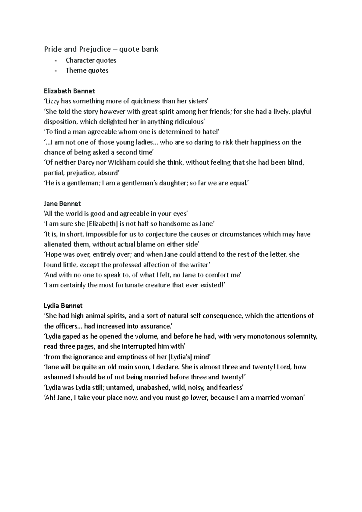 Pride and Prejudice - english - Pride and Prejudice – quote bank ...