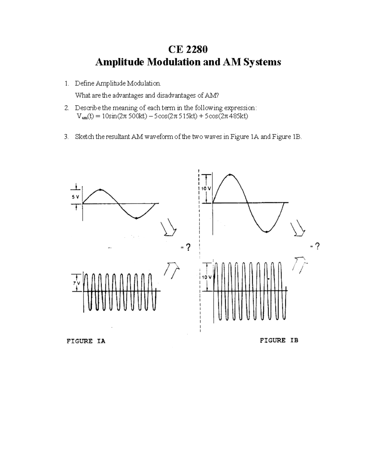 CE2280 Amplitude Modulation and AM Systems - Define Amplitude ...
