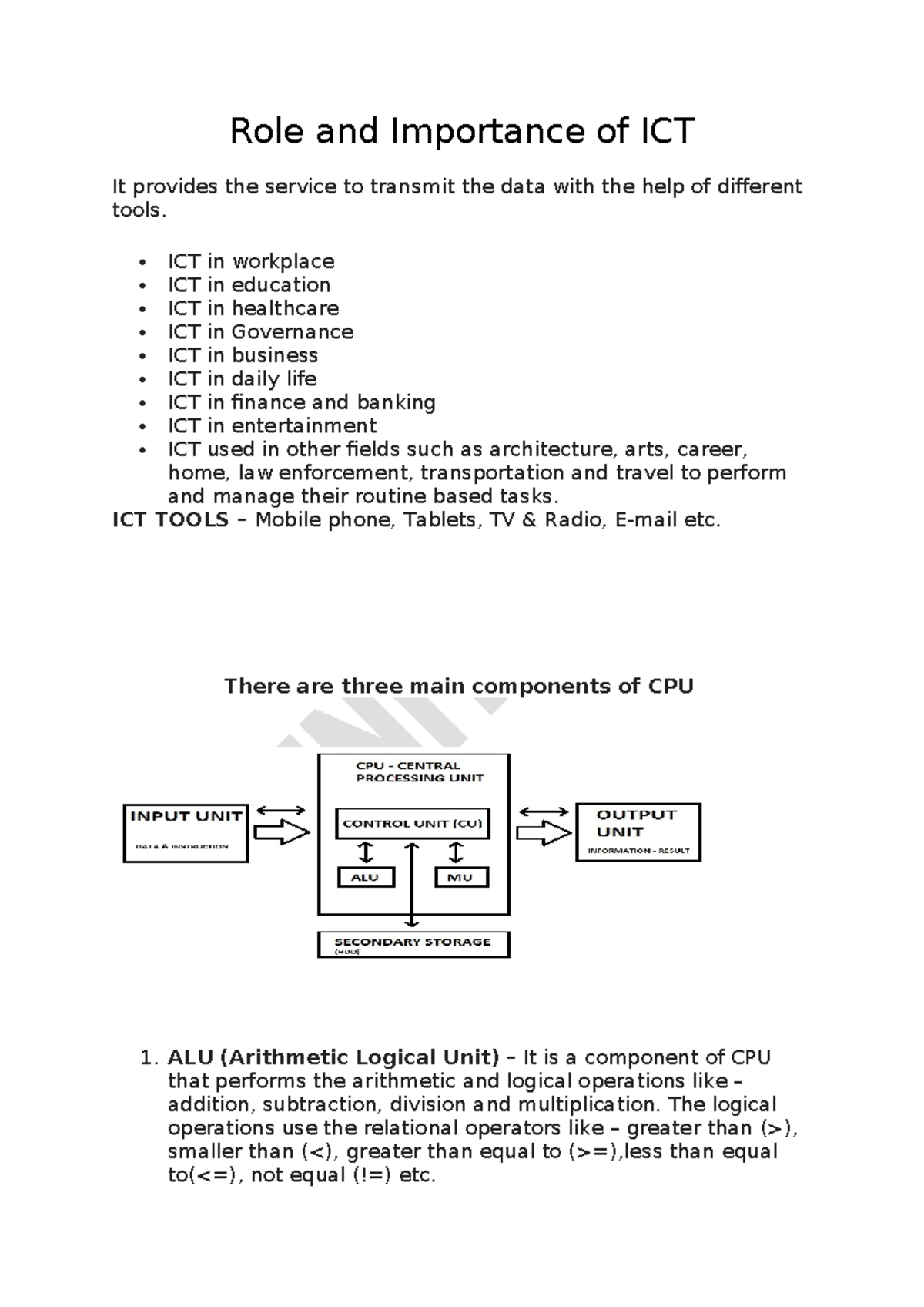 Class 9 ict - Role and Importance of ICT It provides the service to ...
