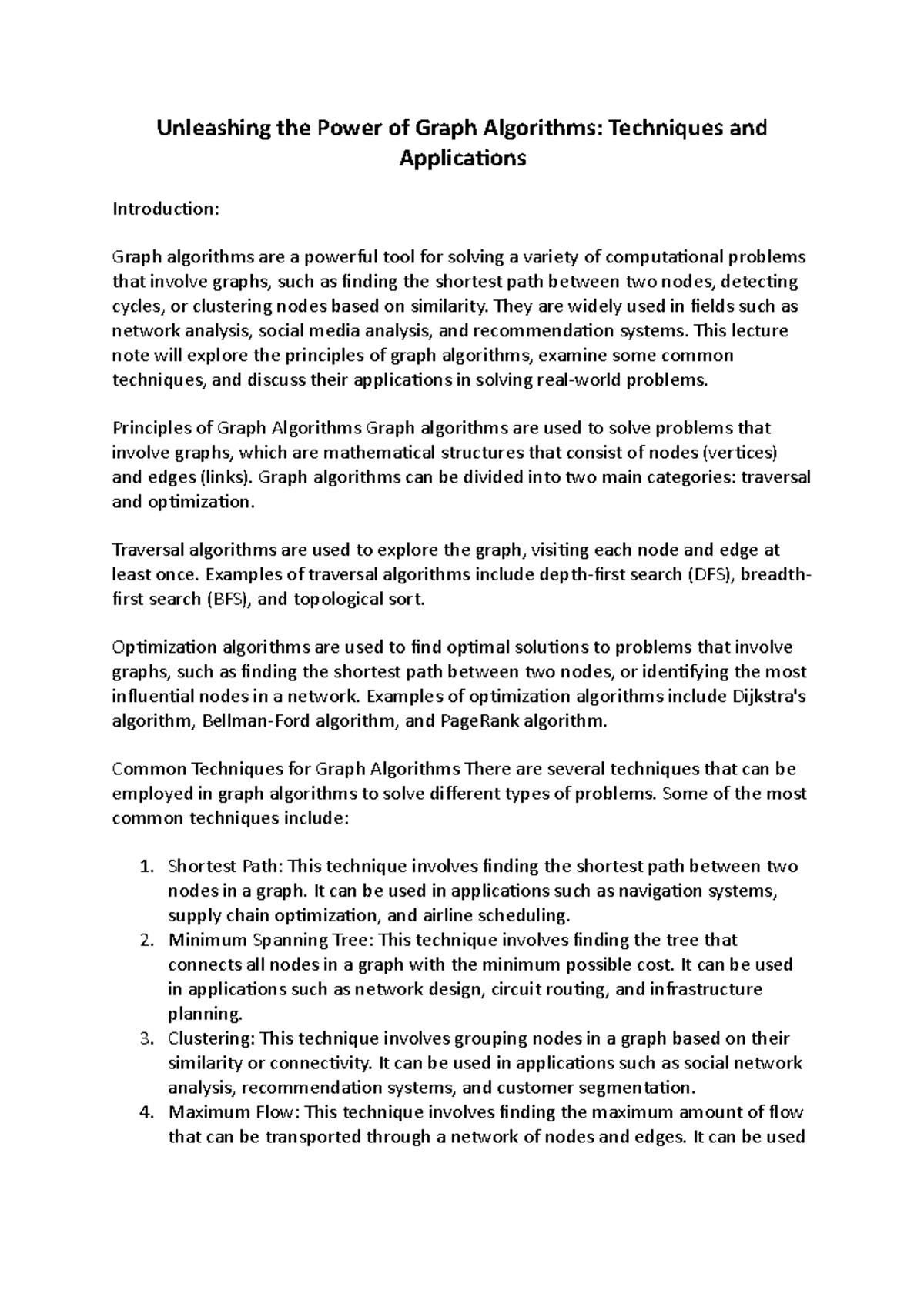 Unleashing The Power Of Graph Algorithms Techniques And Applications Unleashing The Power Of