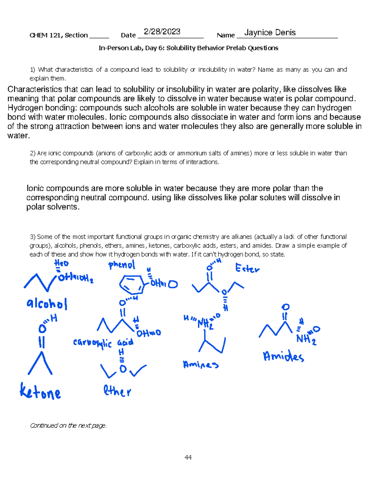 Prelab 6 - 44 CHEM 121, Section _____ Date _________________ Name