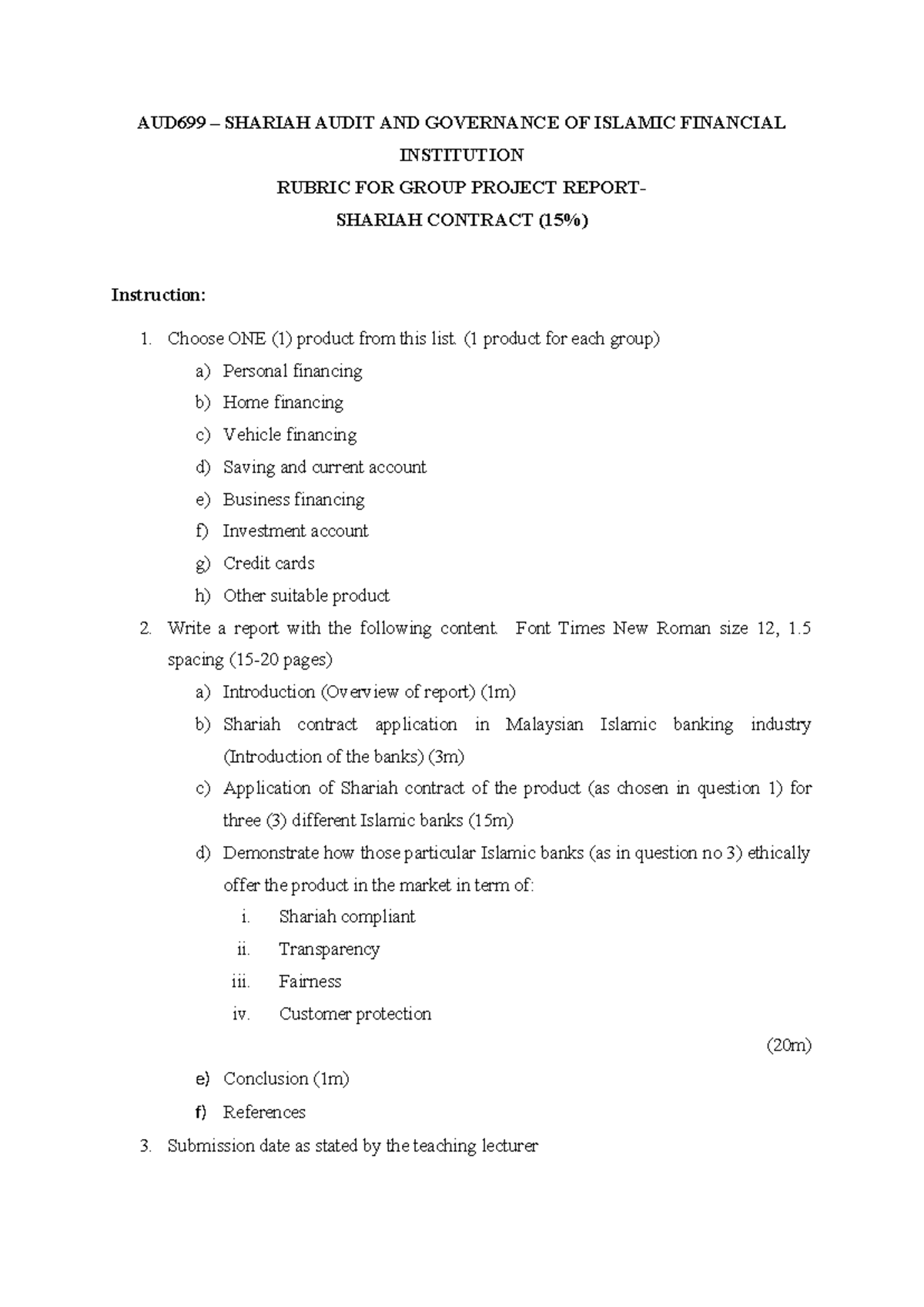 Shariah Contract Group Project Marjul 24 - AUD699 – SHARIAH AUDIT AND ...