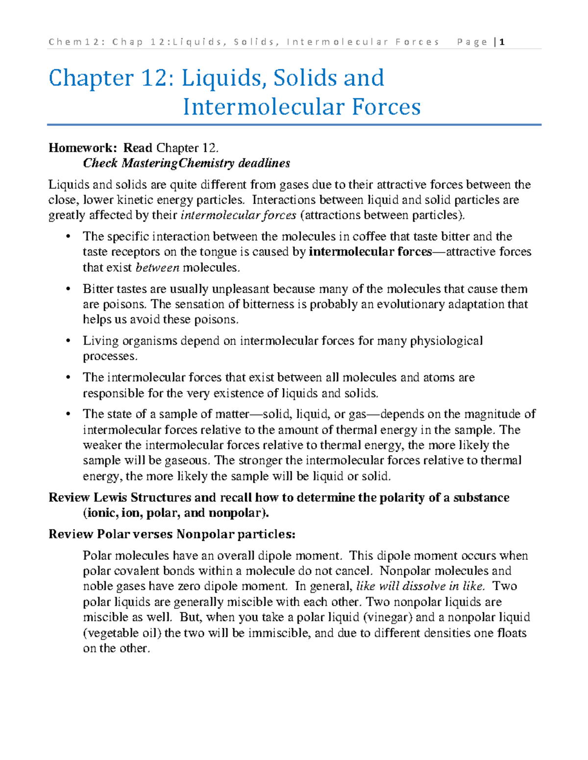 12 liquids solids - notes - Chapter 12: Liquids, Solids and ...
