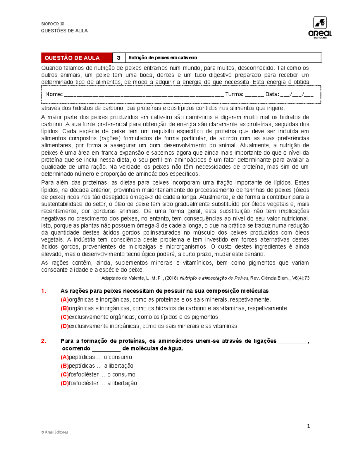 Ae bf10 qa 3 fotossintese - BIOFOCO 10 QUESTÕES DE AULA QUESTÃO DE AULA ...