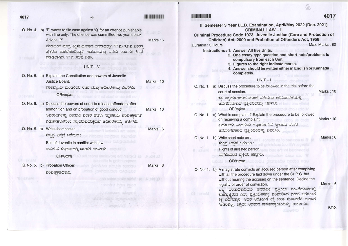 CRPC May2022 80marks - Crpc 2024 question papers kslu - 4017 O. No. 4 ...