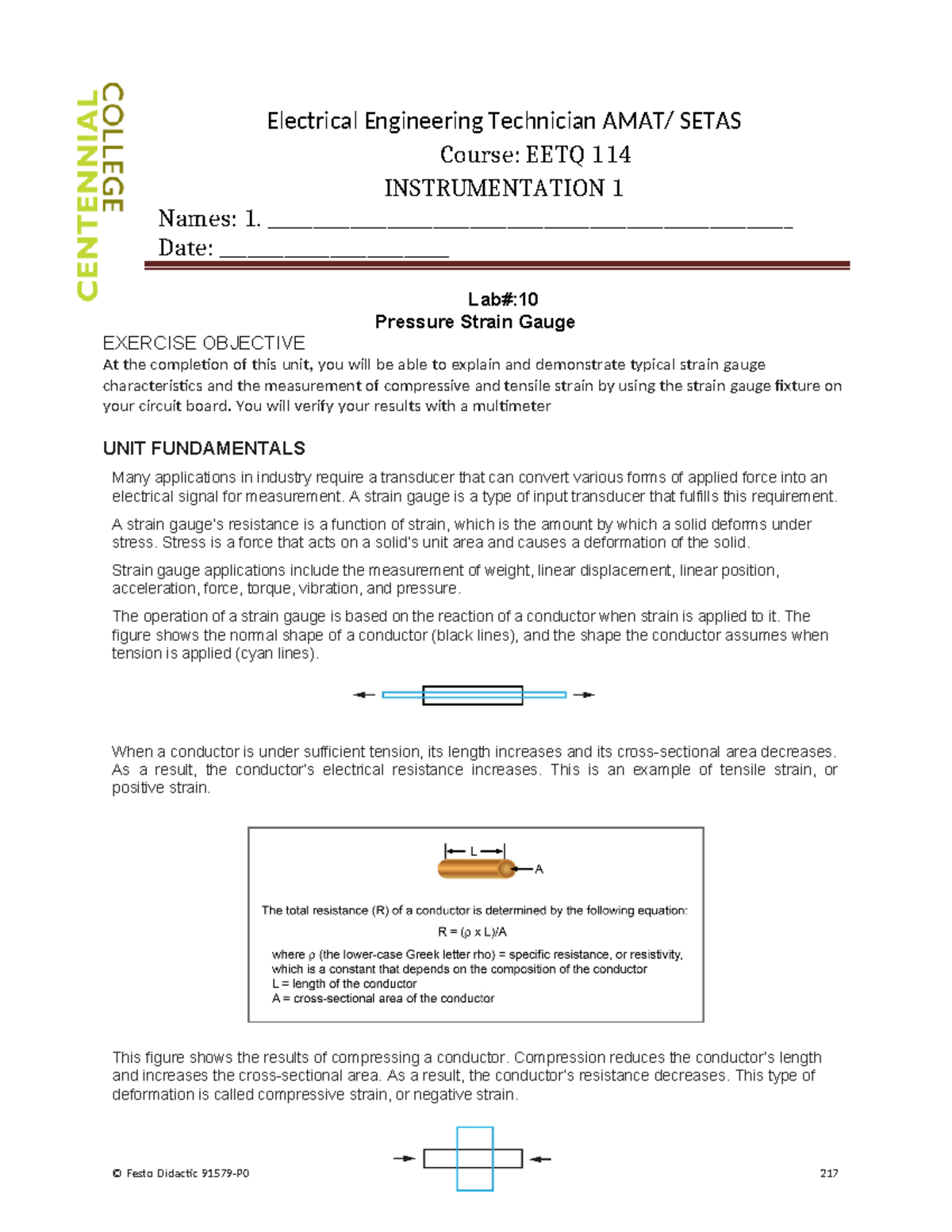 Lab 10- Strain gauge 1 done - Electrical Engineering Technician AMAT ...