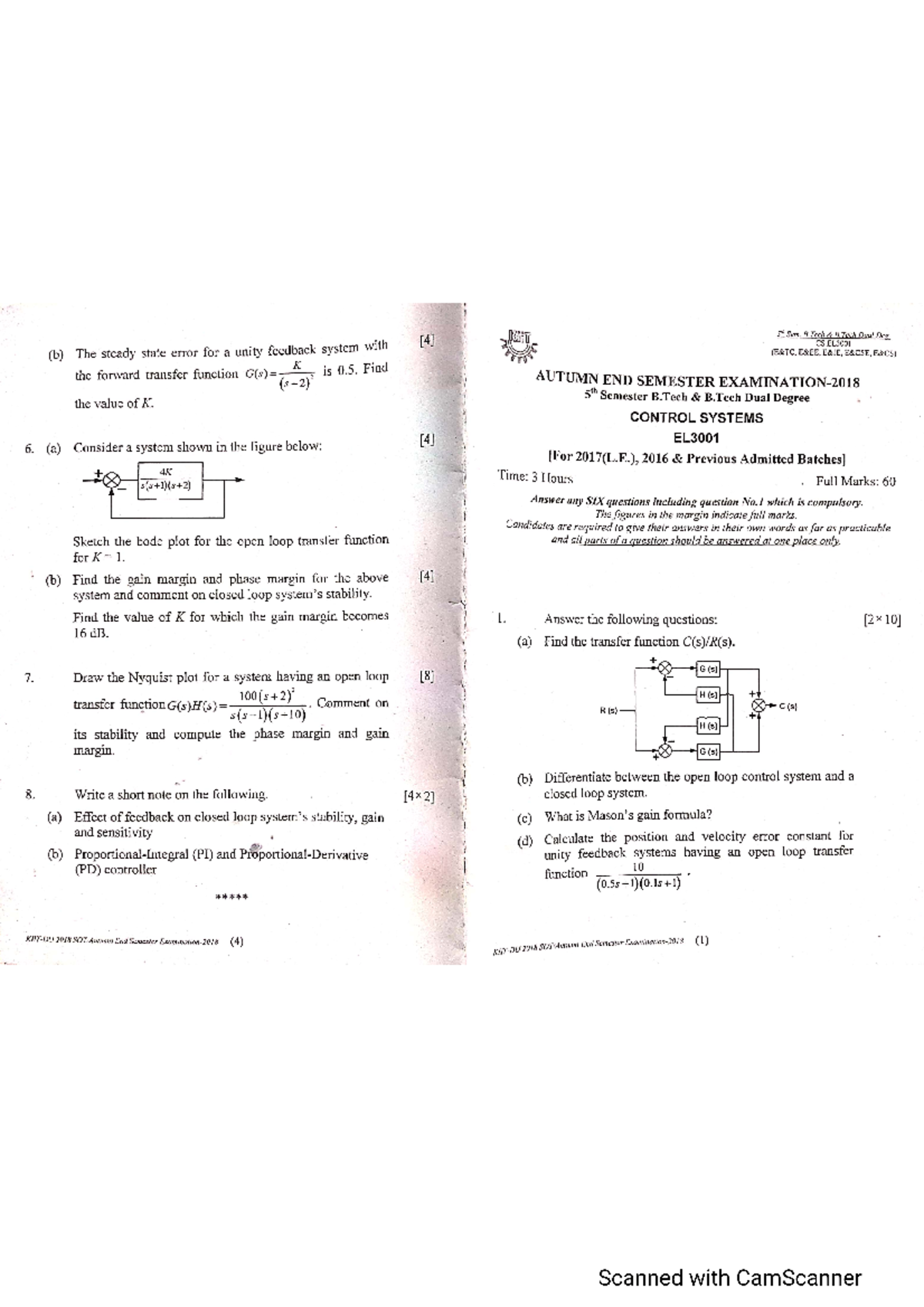 Previous Year Question Papers - Control System - KIIT University - Studocu